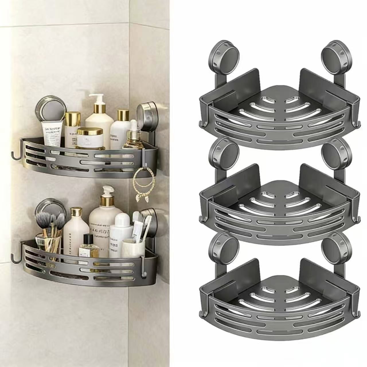 Suction Cup Shower Shelf Corner Caddy - No Drill Triangle Bathroom ...