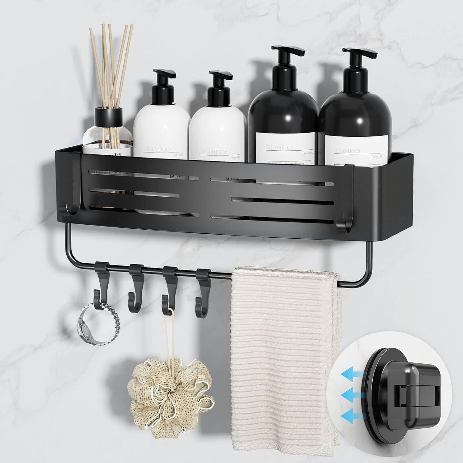 Suction Cup Shower , Suction Shower Shelf with Portable Hooks, Bath ...