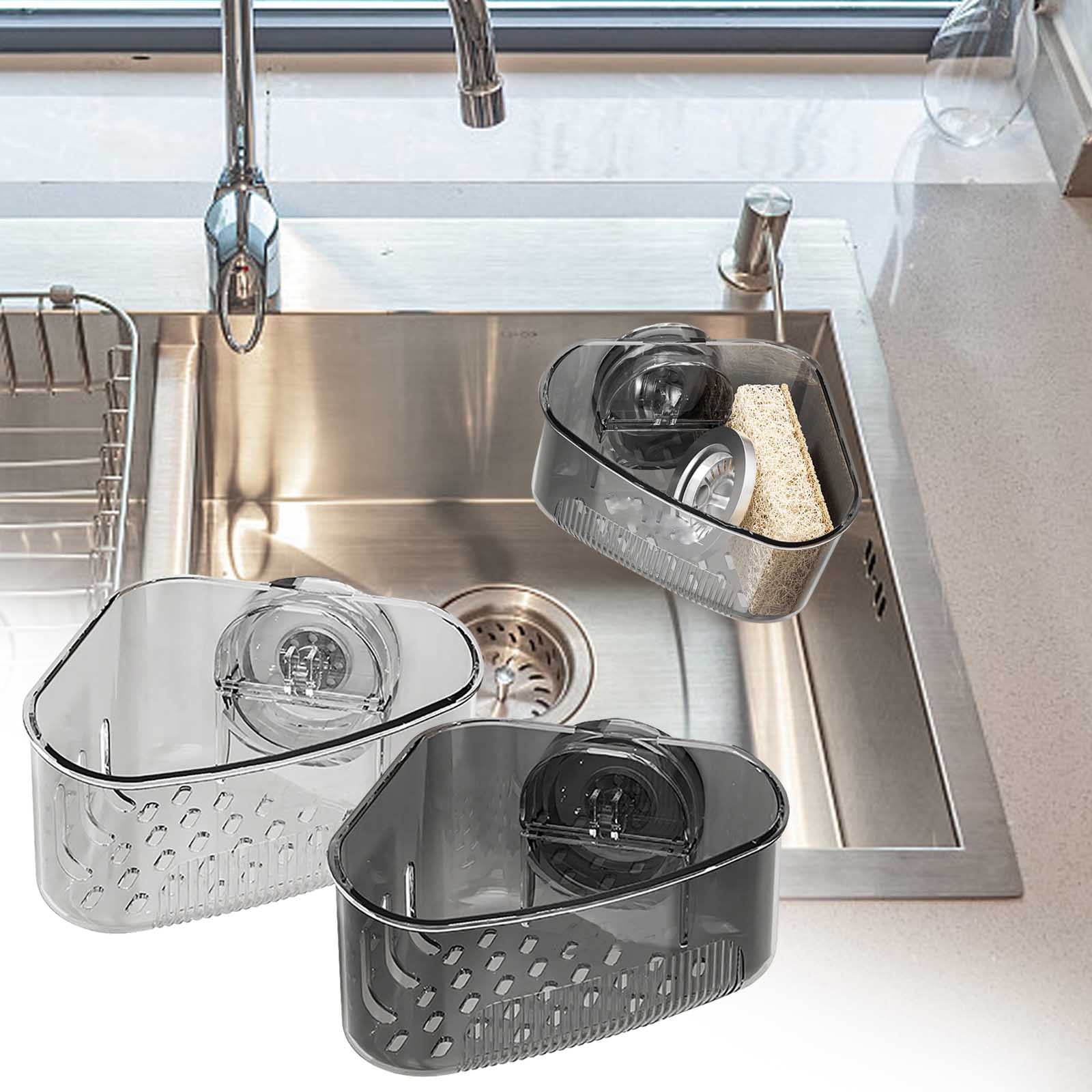 Suction Cup Sink Corner Rack Organizer | Clear Plastic Storage Caddy ...