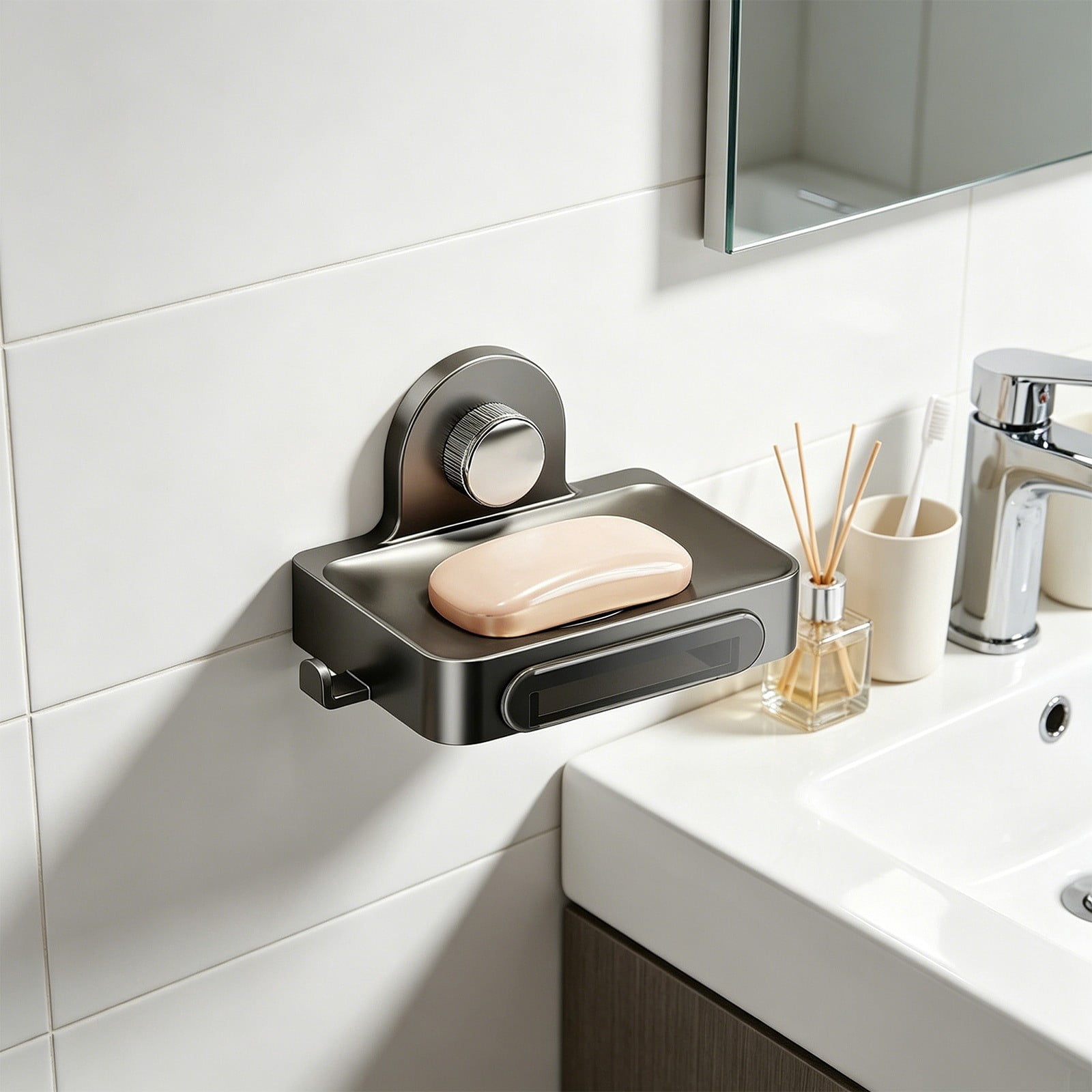Suction Cup Soap Holder with Drip Tray Wall Mounted Bathroom Soap Dish ...