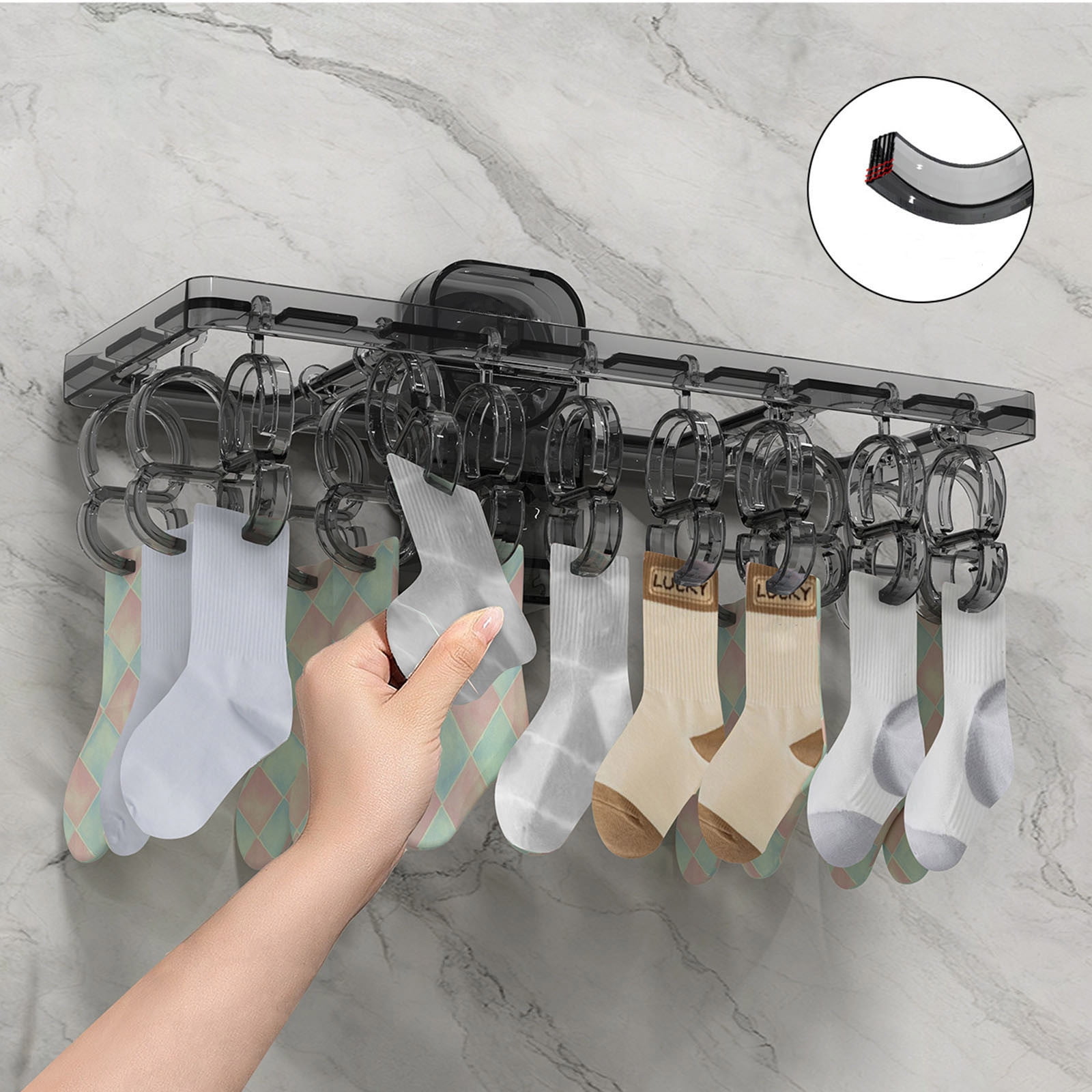 Suction Cup Socks Hanger,Multi-Clip Clothes Rack,Durable Plastic ...