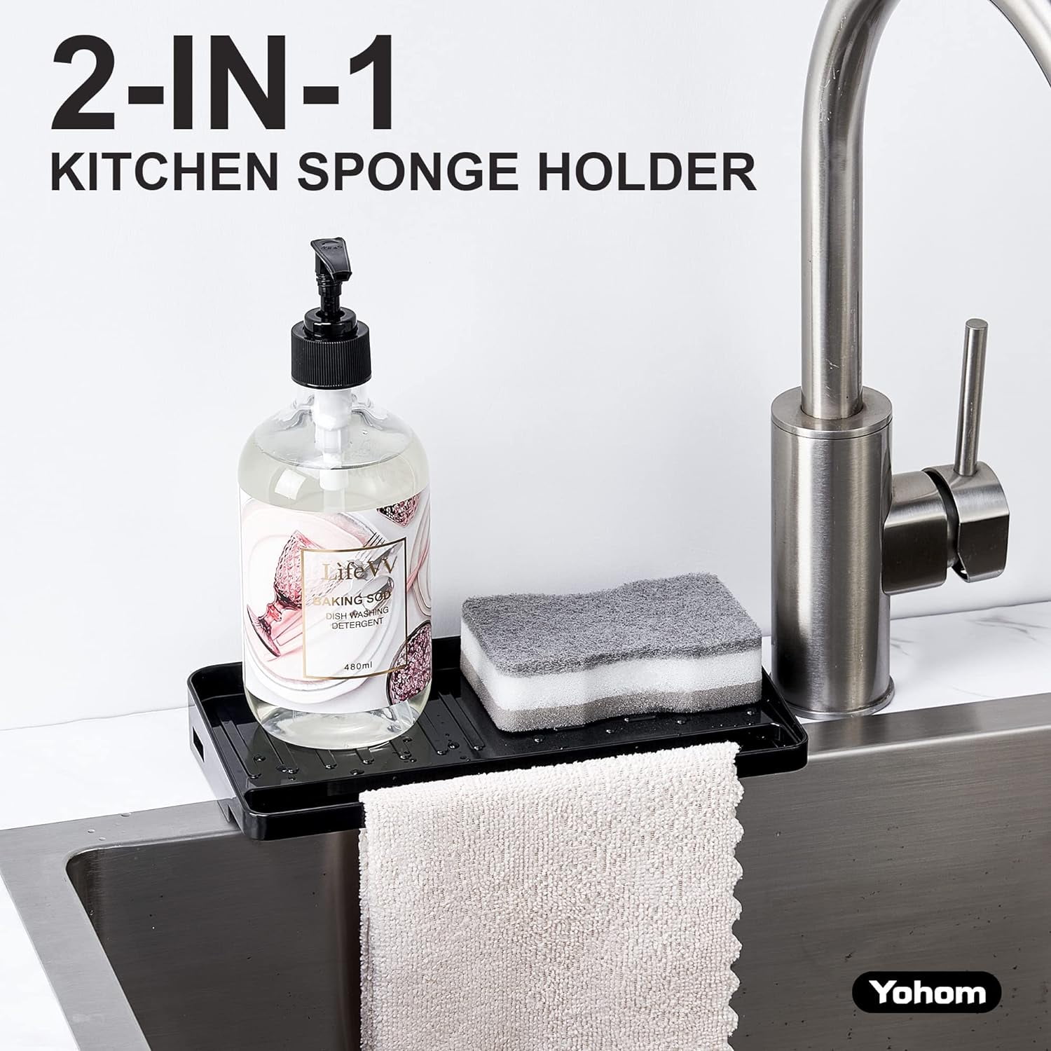 Suction Cup Sponge Holder for Kitchen 2-in-1 in Sink Dish Rag Holder ...
