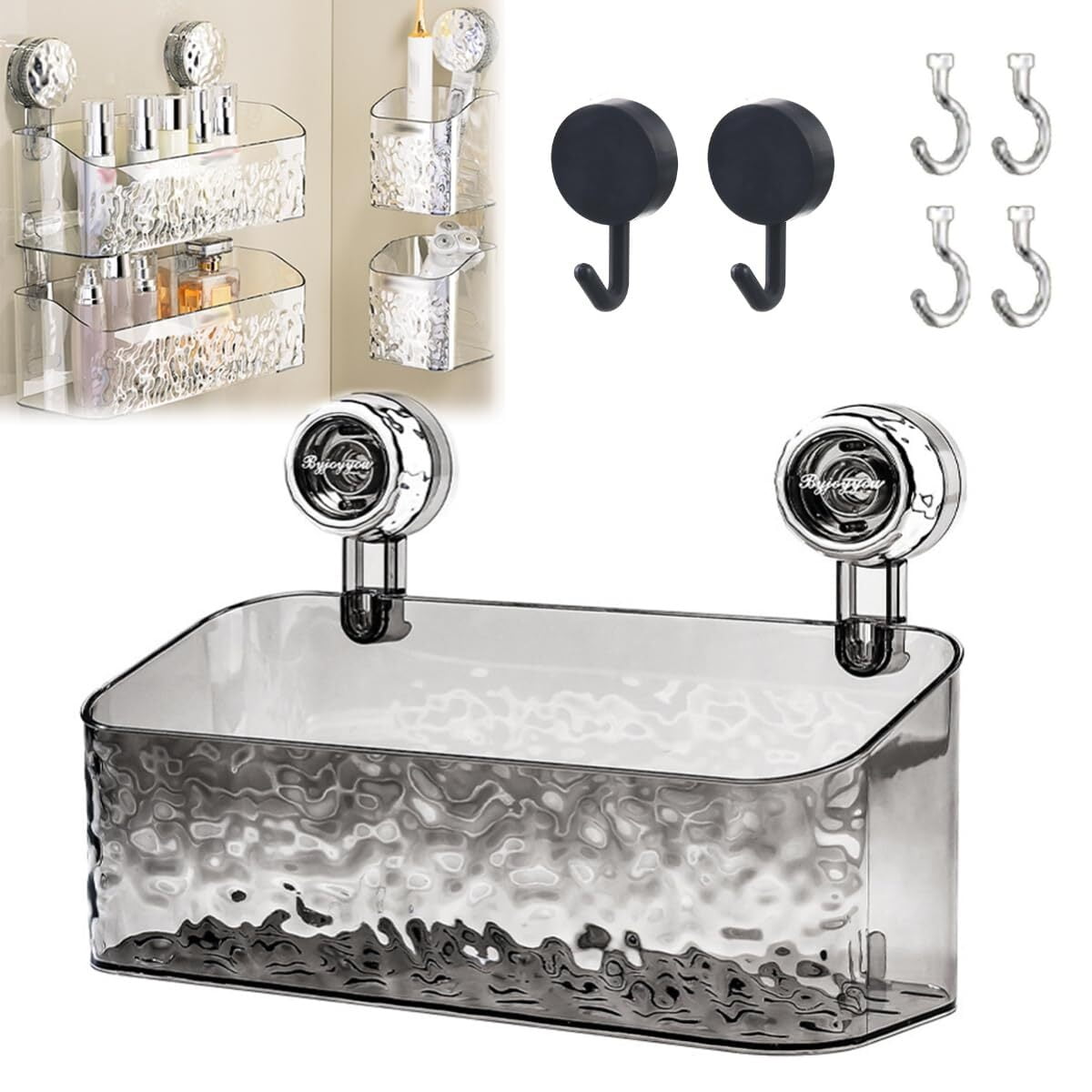 Suction Cup Storage Organizer, Shower Caddy Suction Cup, No-Drill ...