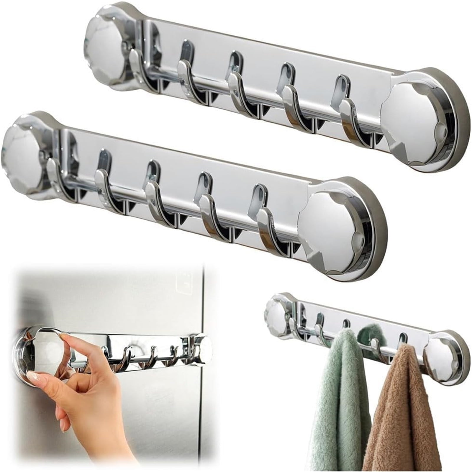 Suction Cup Towel Hook Rack | Wall Mounted Bathroom Organizer with 5 ...