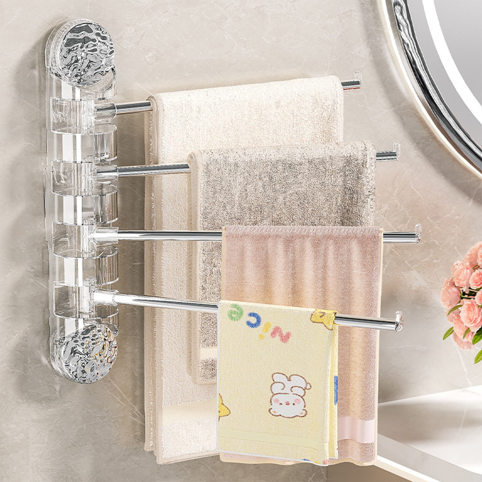Suction Cup Towel Rack, Bathroom Folding Rack, Multi-Pole Shelf, No ...