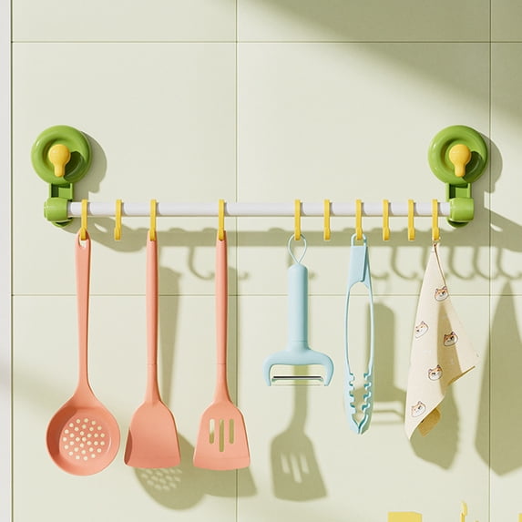 Suction Cup Towel Rack with 10 Hooks Punch Free Wall Mounted Bathroom ...