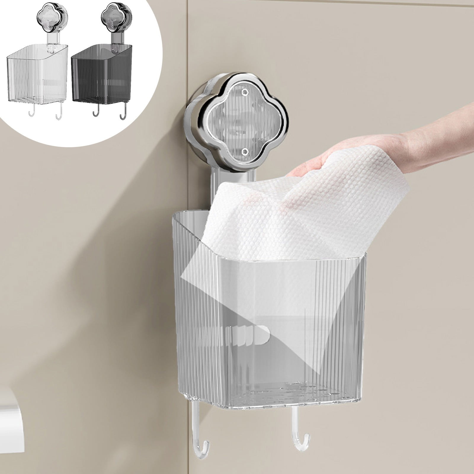 Suction Cup Wall Mounted Storage, Non Perforated Transparent Gray Box ...