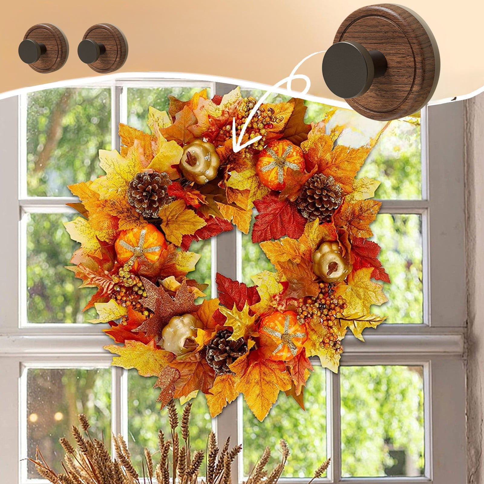 Suction Cup Wreath Hanger for Glass Window | Over Door Rattan Hook ...