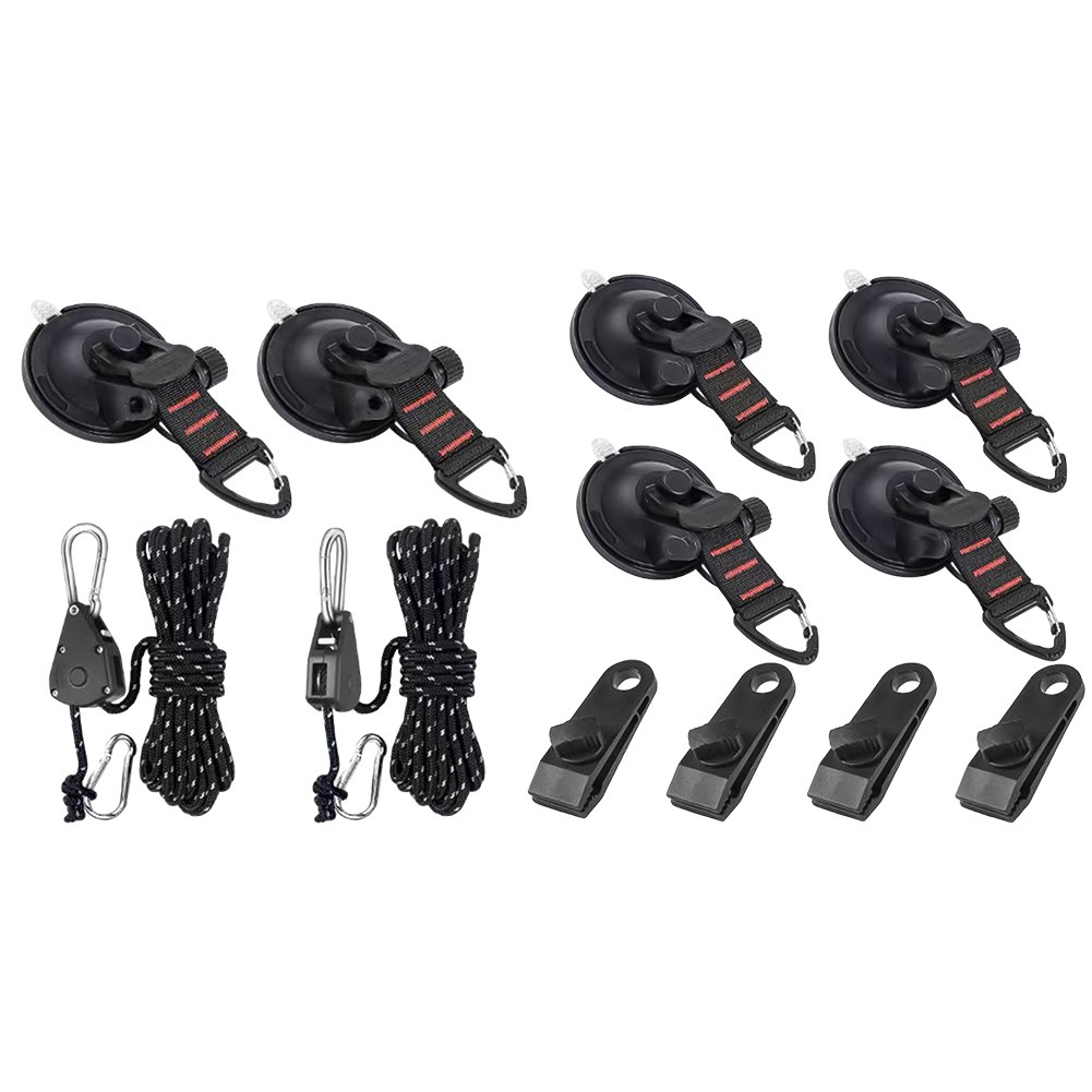 Suction Cups Hooks Set With Pulley Lock Or Clip Car Camping Essentials ...