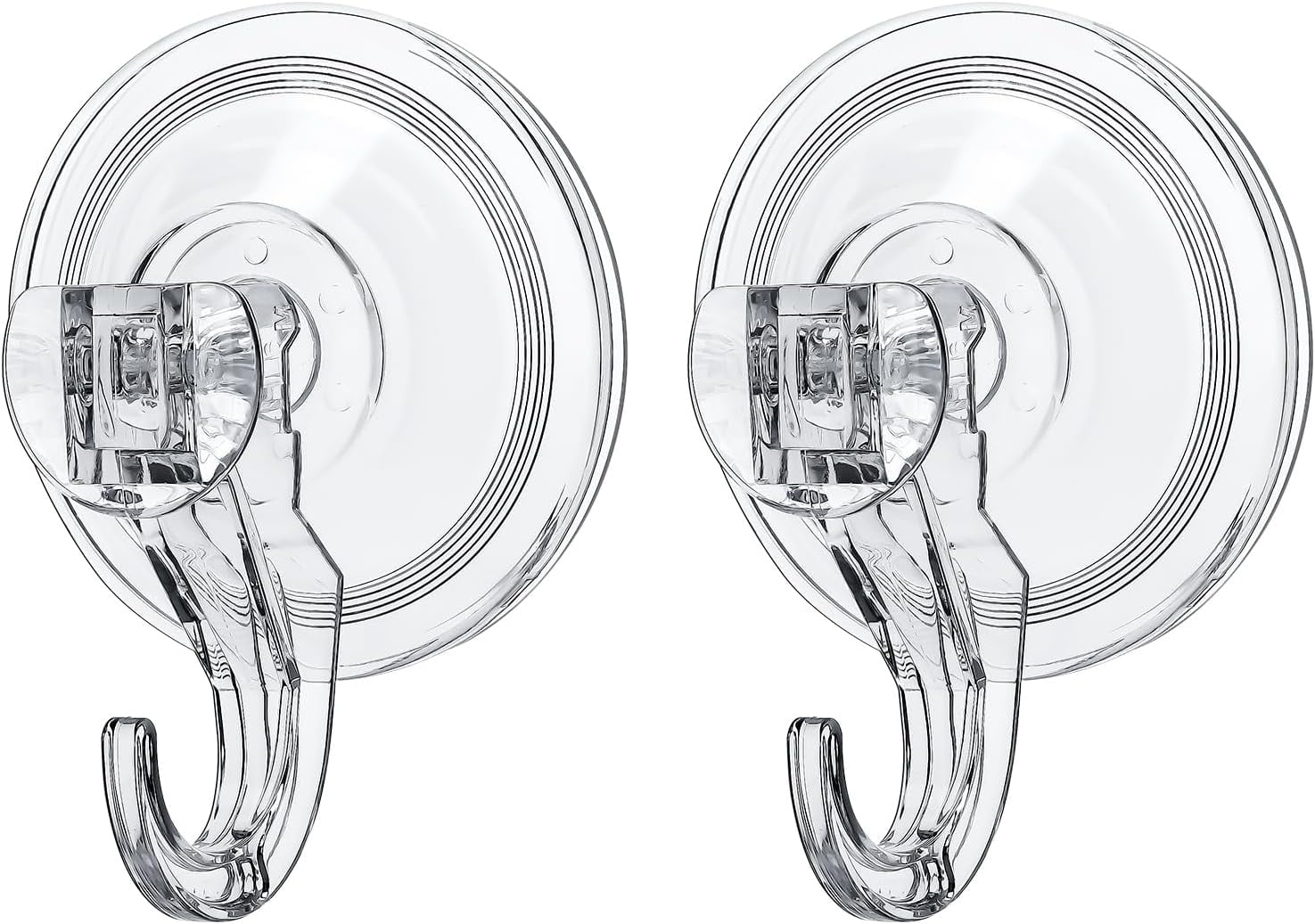 Suction Hooks 2 Packs, Clear Powerful Push and Lock Vacuum Suction Cup ...