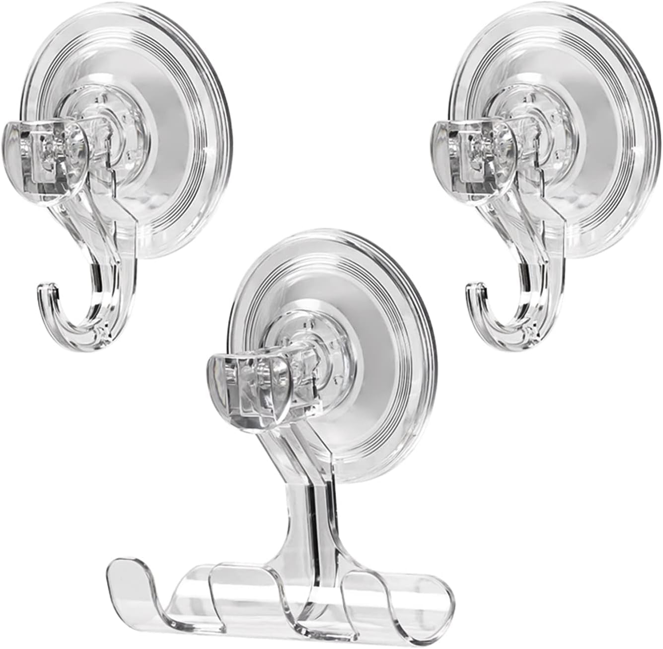 Suction Hooks,3 Pack Bathroom Towel Hooks Powerful Push and Lock Multi ...