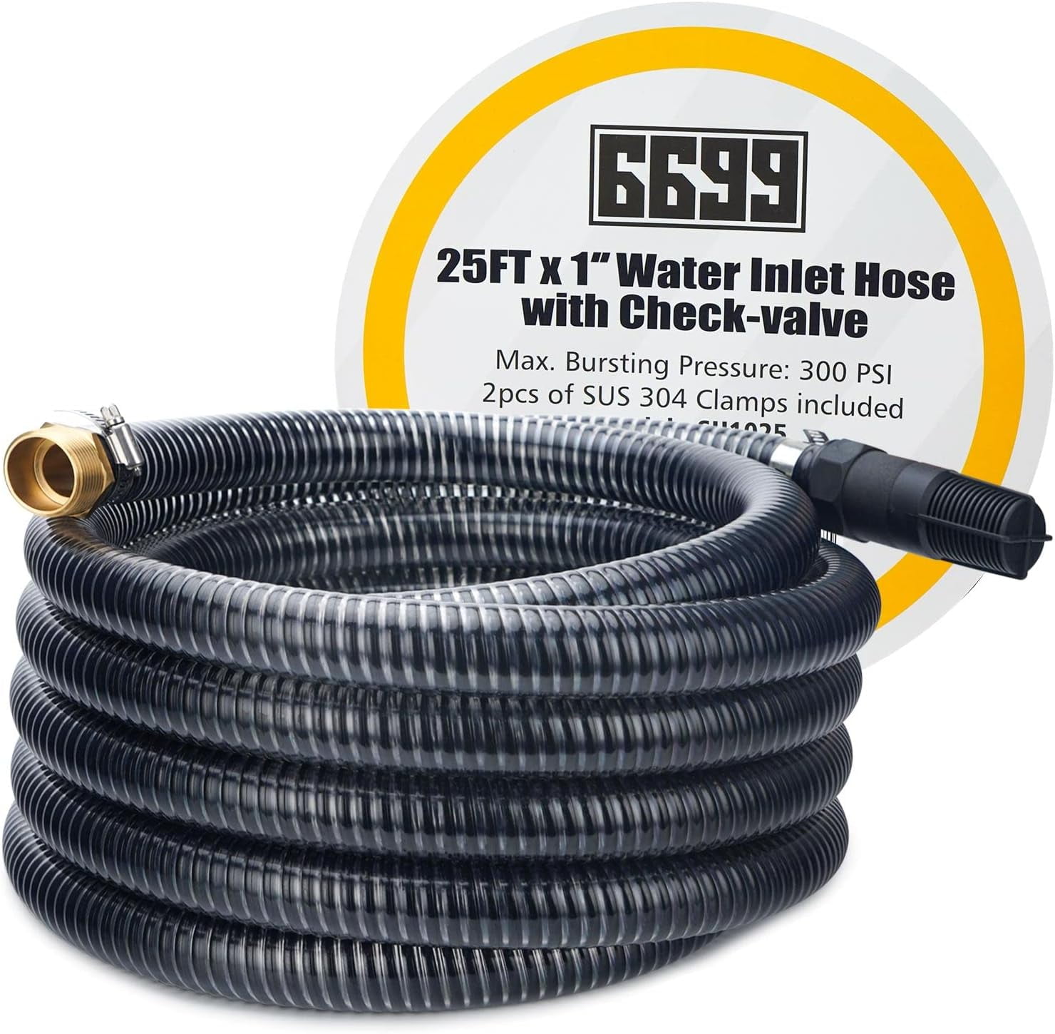 Suction Hose Including Check Valve and NPT 1-inch Thread, Corrugated ...
