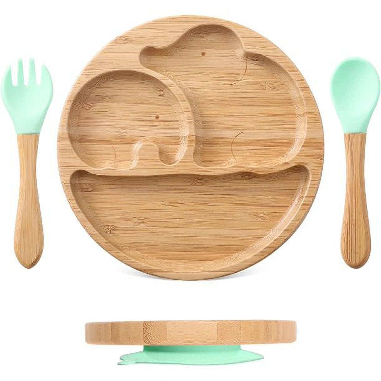 Suction Plates for Baby & Toddler, Bamboo Divided Platter Feeding ...