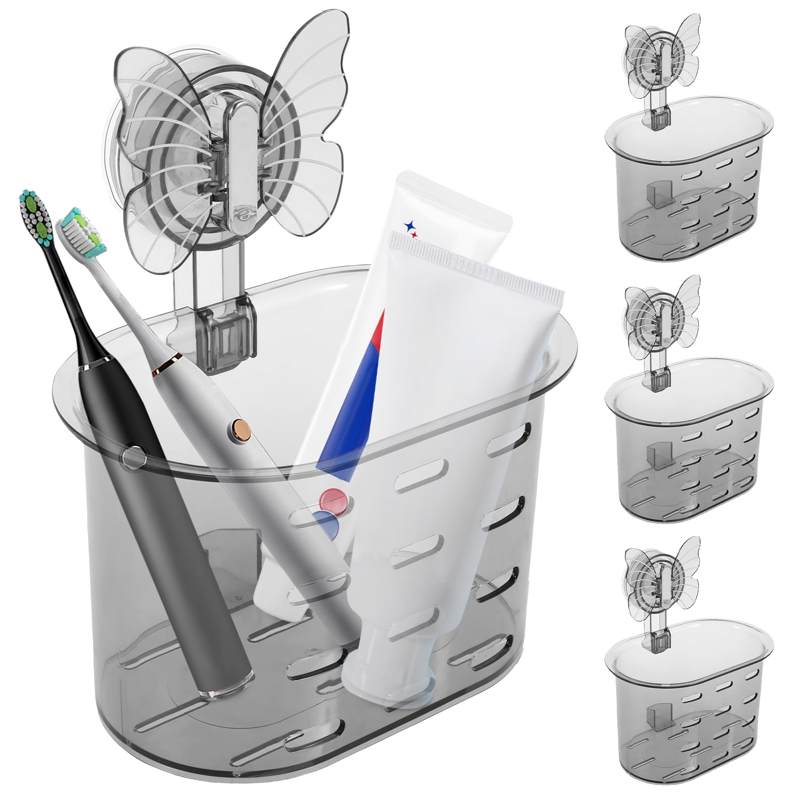 Suction Toothbrush Holder Wall Mounted Toothpaste Holder Self Draining ...