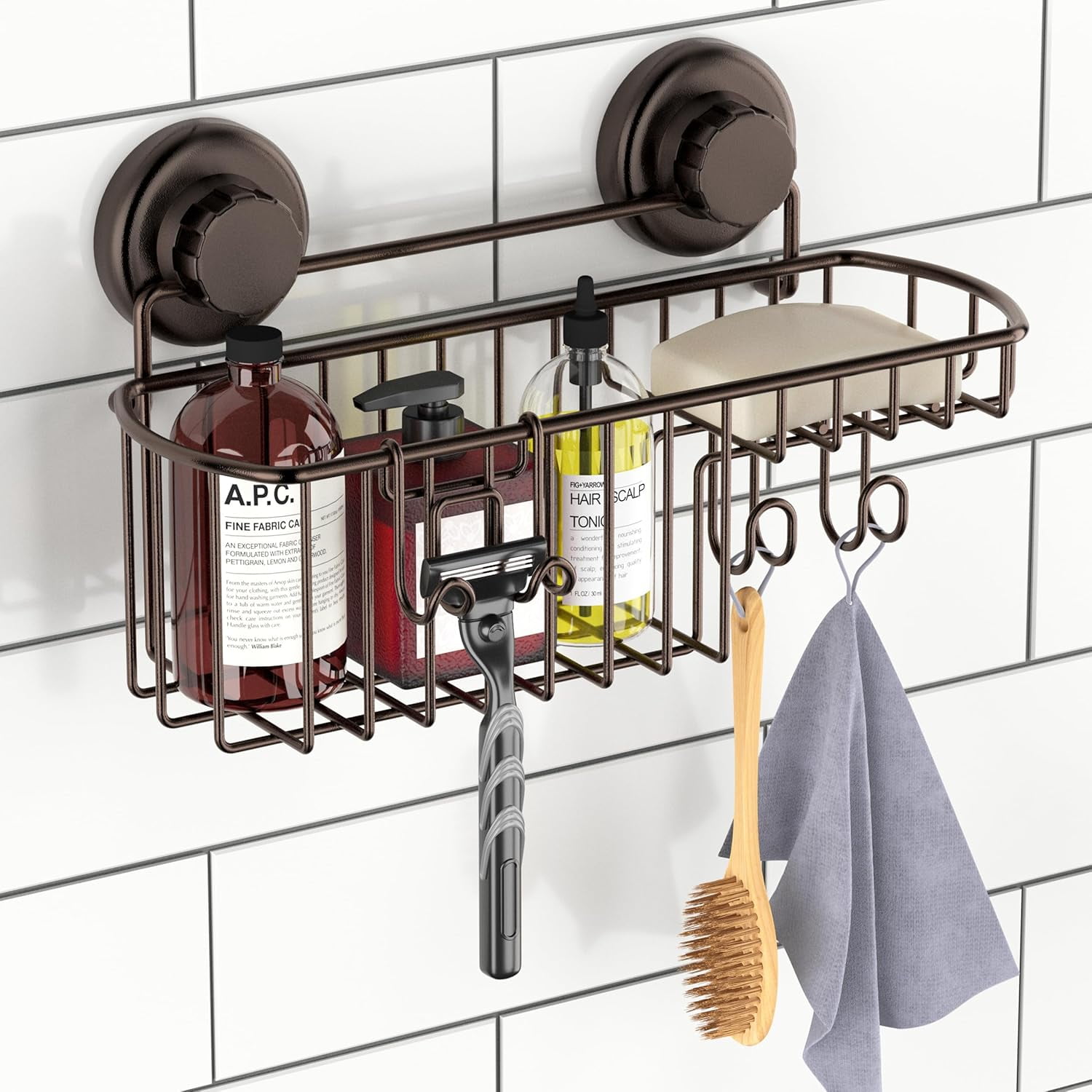 Suction cup shower caddy basket for shampoo, shelf organizer with ...