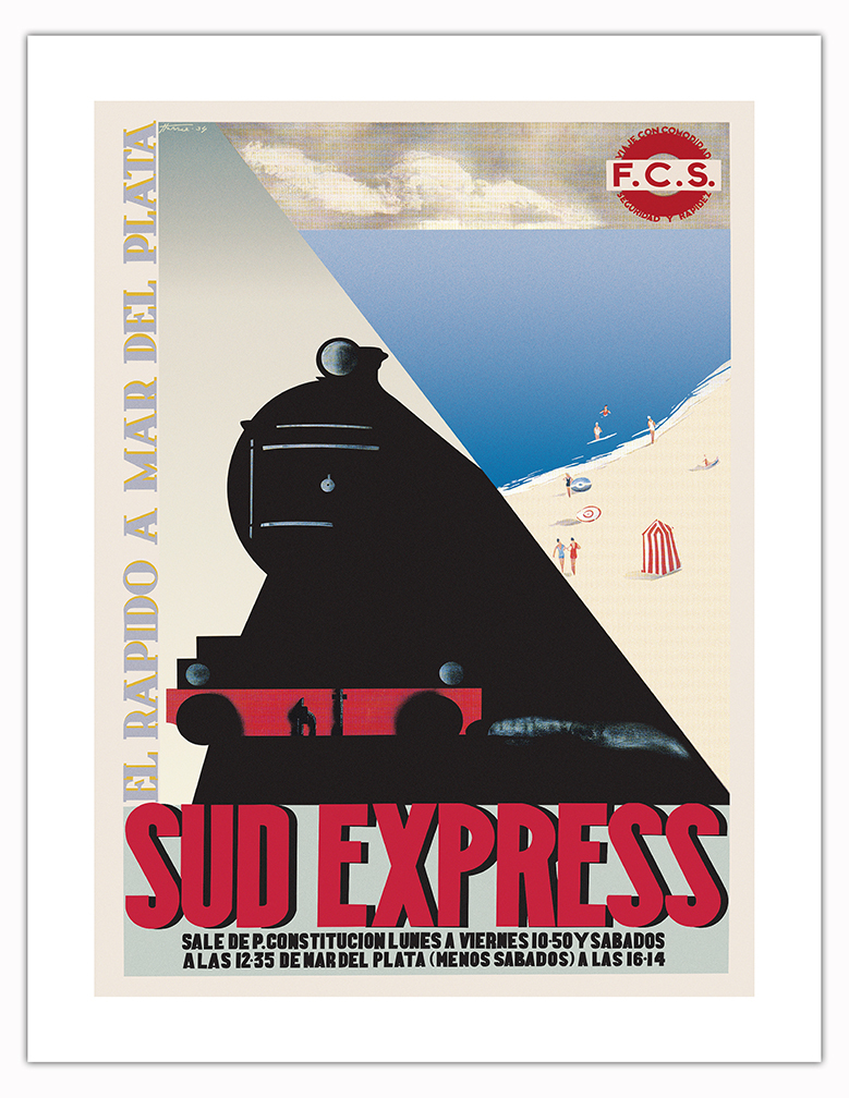 Sud Express Railway - Mar Del Plata - Vintage Travel Poster by Harris c ...