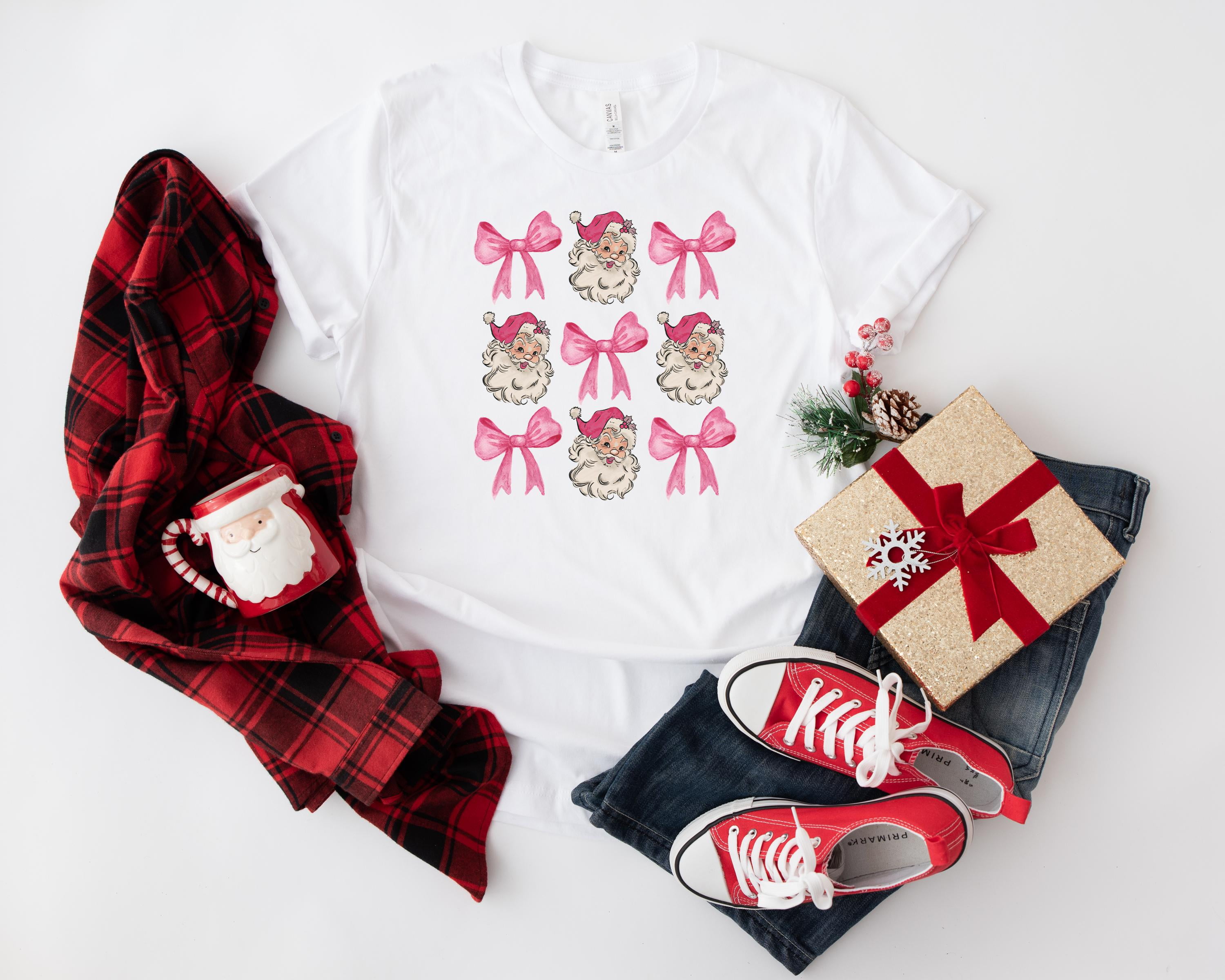 Sudadera navideña coqueta bonitos lazos rosas sudadera de Papá Noel y ...