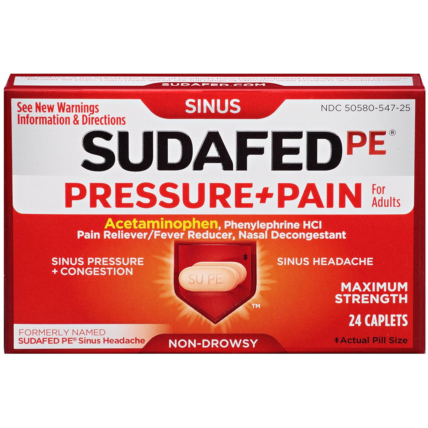 Sudafed PE Sinus Pressure + Pain Relief, Maximum Strength Non-Drowsy ...