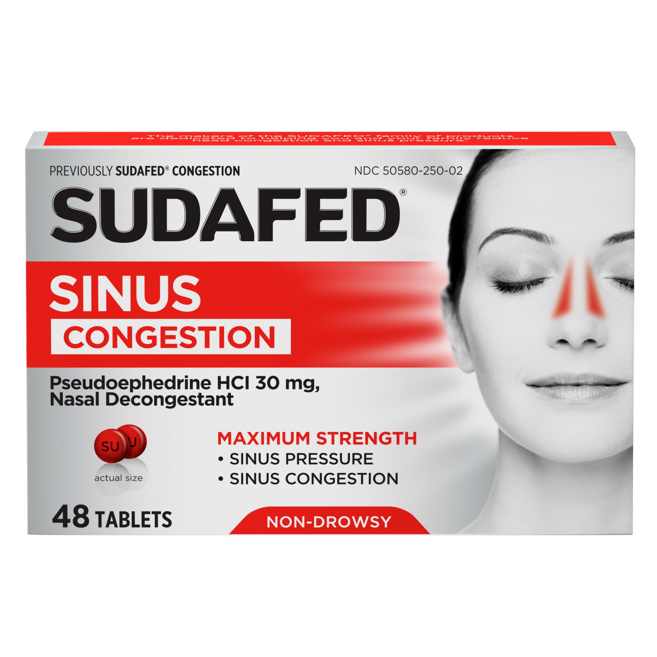 Sudafed Sinus Congestion Maximum Strength Decongestant Tablets, 48 Ct ...