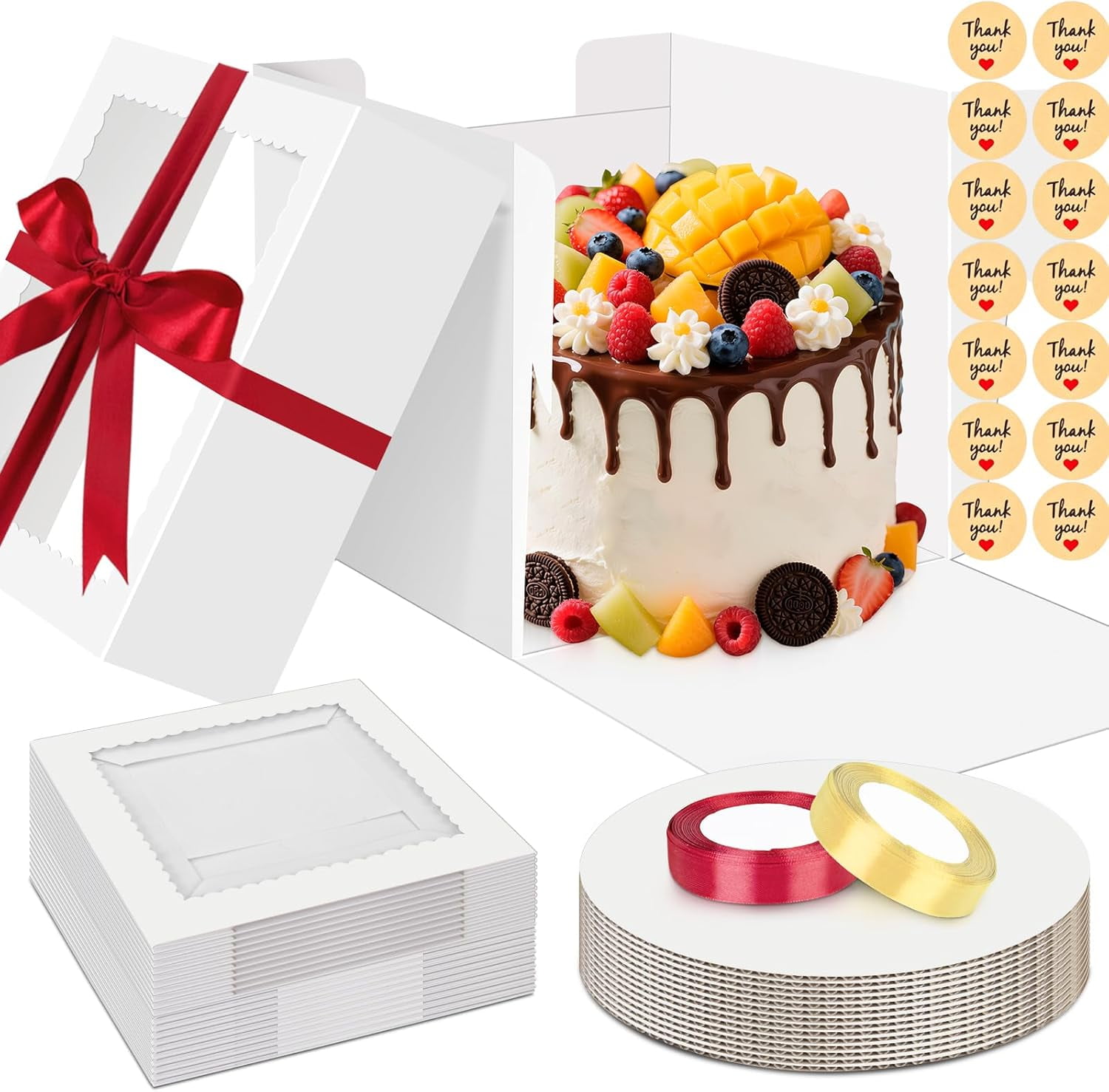 Sudaya 10x10x5 Cake Boxes with Window, Cake Boxes 10 inch Tall with ...