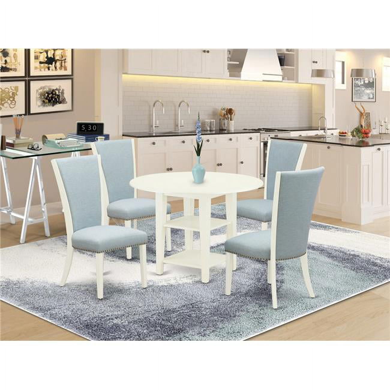 Sudbury Dining Set - Linen White & Baby Blue, Set of 4 - Walmart.com