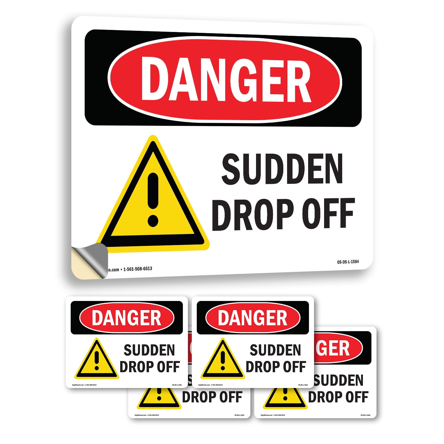Sudden Drop Off OSHA Danger Vinyl Decal Label 10 Inch x 7 Inch - 5 Pack ...