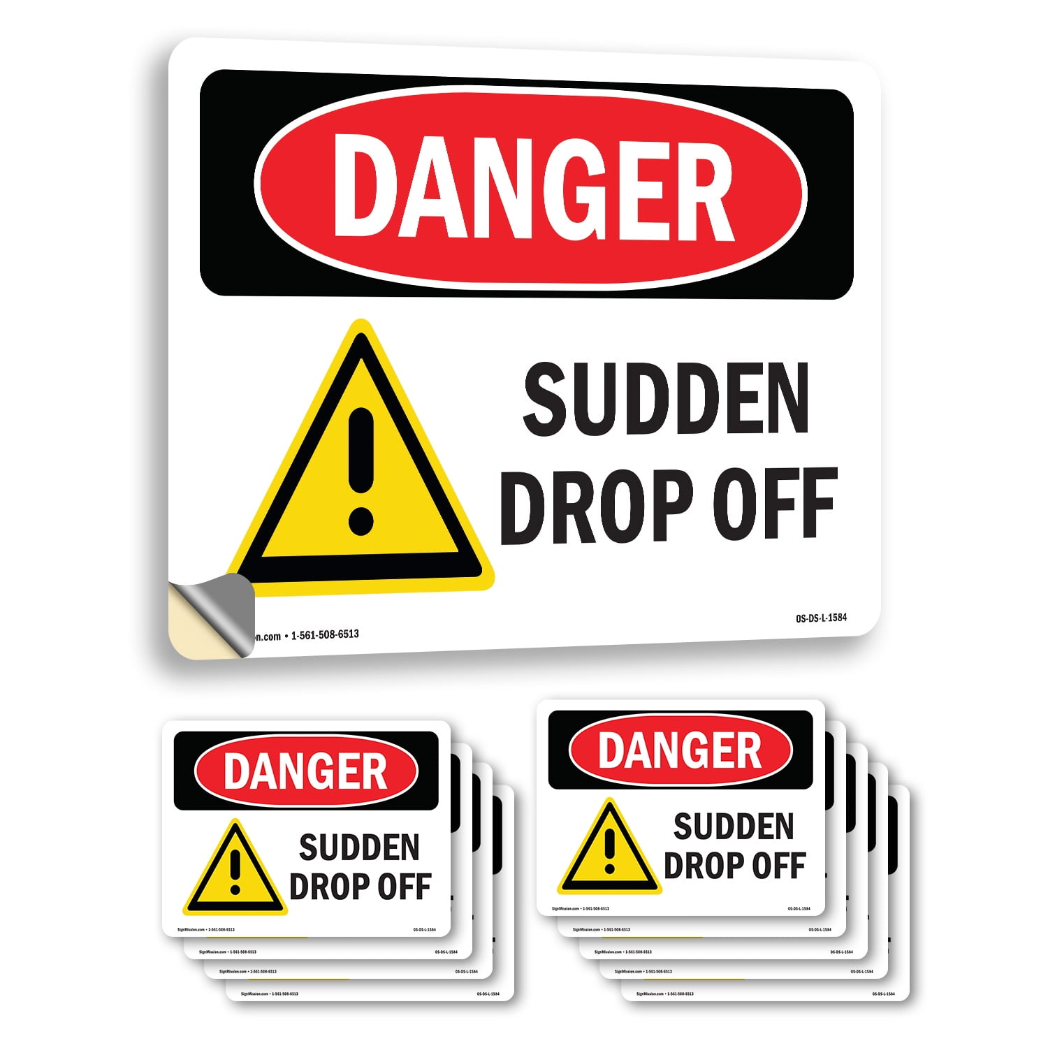 Sudden Drop Off OSHA Danger Vinyl Decal Label 18 Inch x 12 Inch - 10 ...
