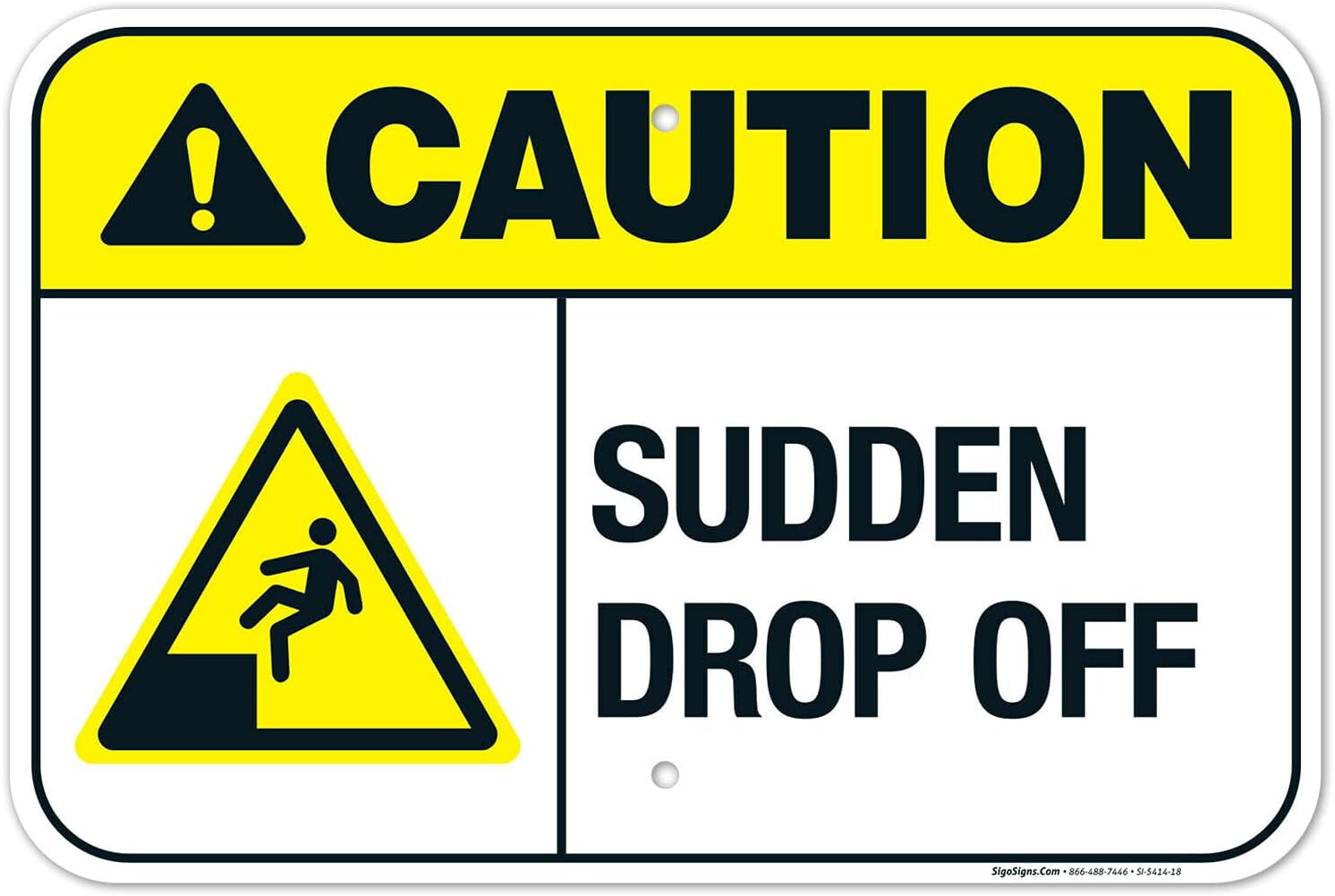 Sudden Drop Off Signs Caution Sign Metal Sign Wall Decor 12"x8 ...