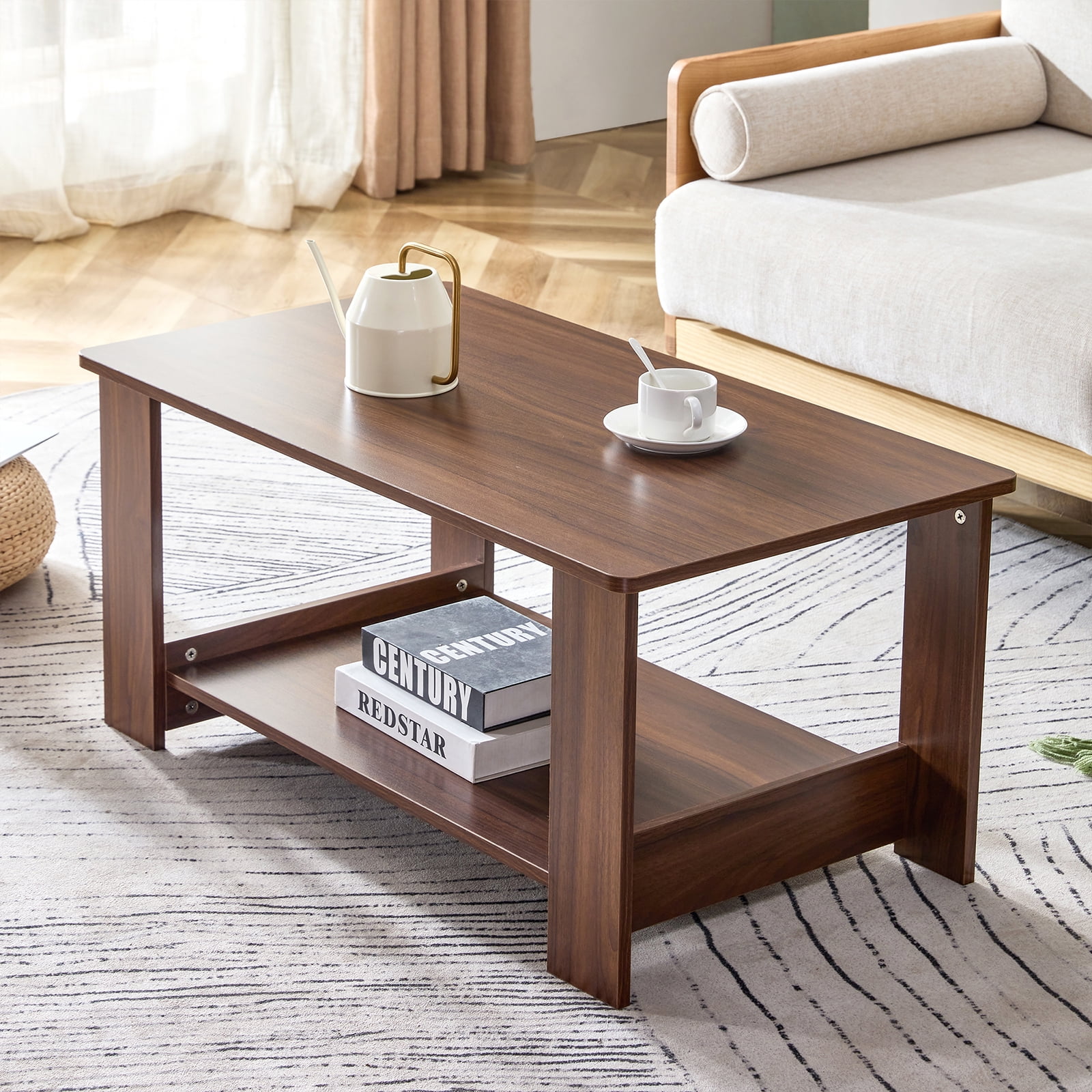 Sudica 35.4" Coffee Table with Storage Shelf Rectangular Rustic Wood ...