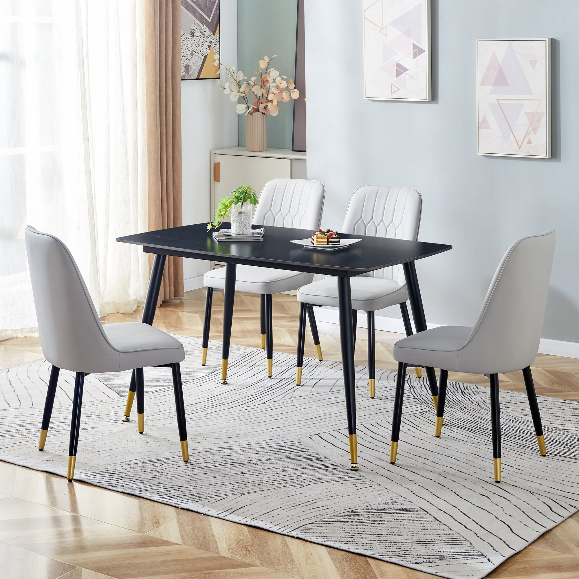 Sudica 5-Piece Kitchen Dining Table Set,Black Faux Marble Dining ...