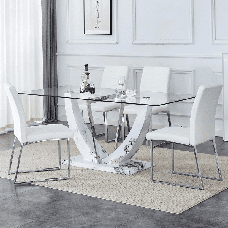Glass dining table with white base store