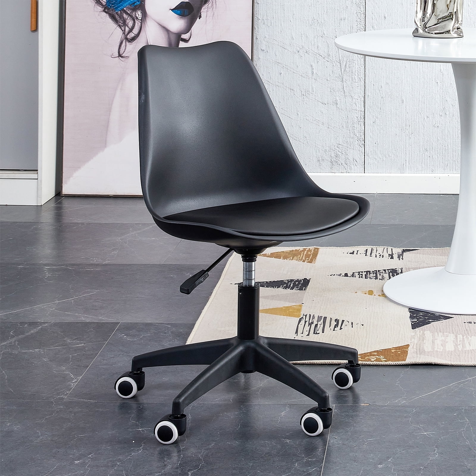 SUDICA Black PVC Office Chair with Padded Seat, Clear Rolling Desk ...