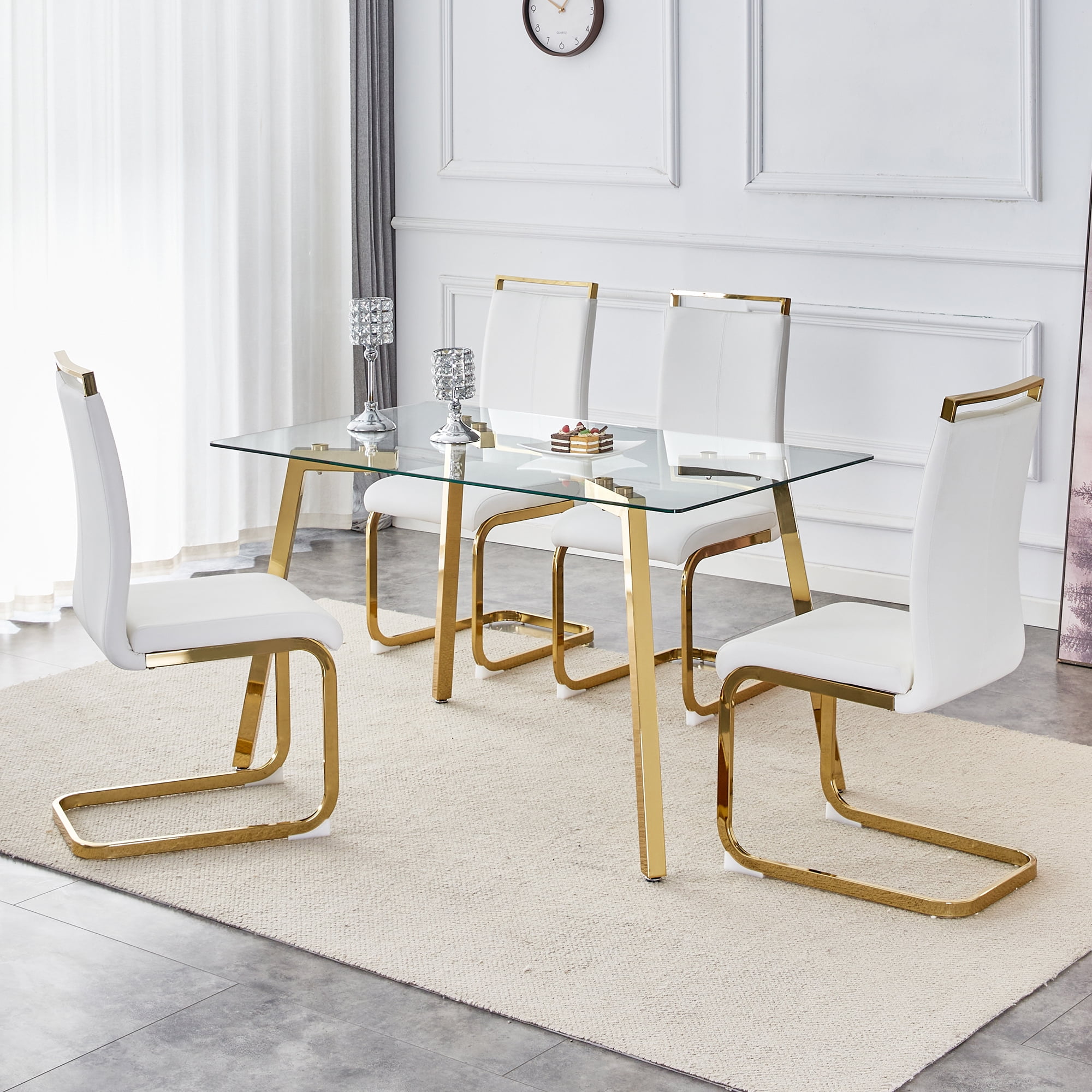 Sudica Compact Dining Table Set for 4, 51" Glass Dining Table with Gold ...
