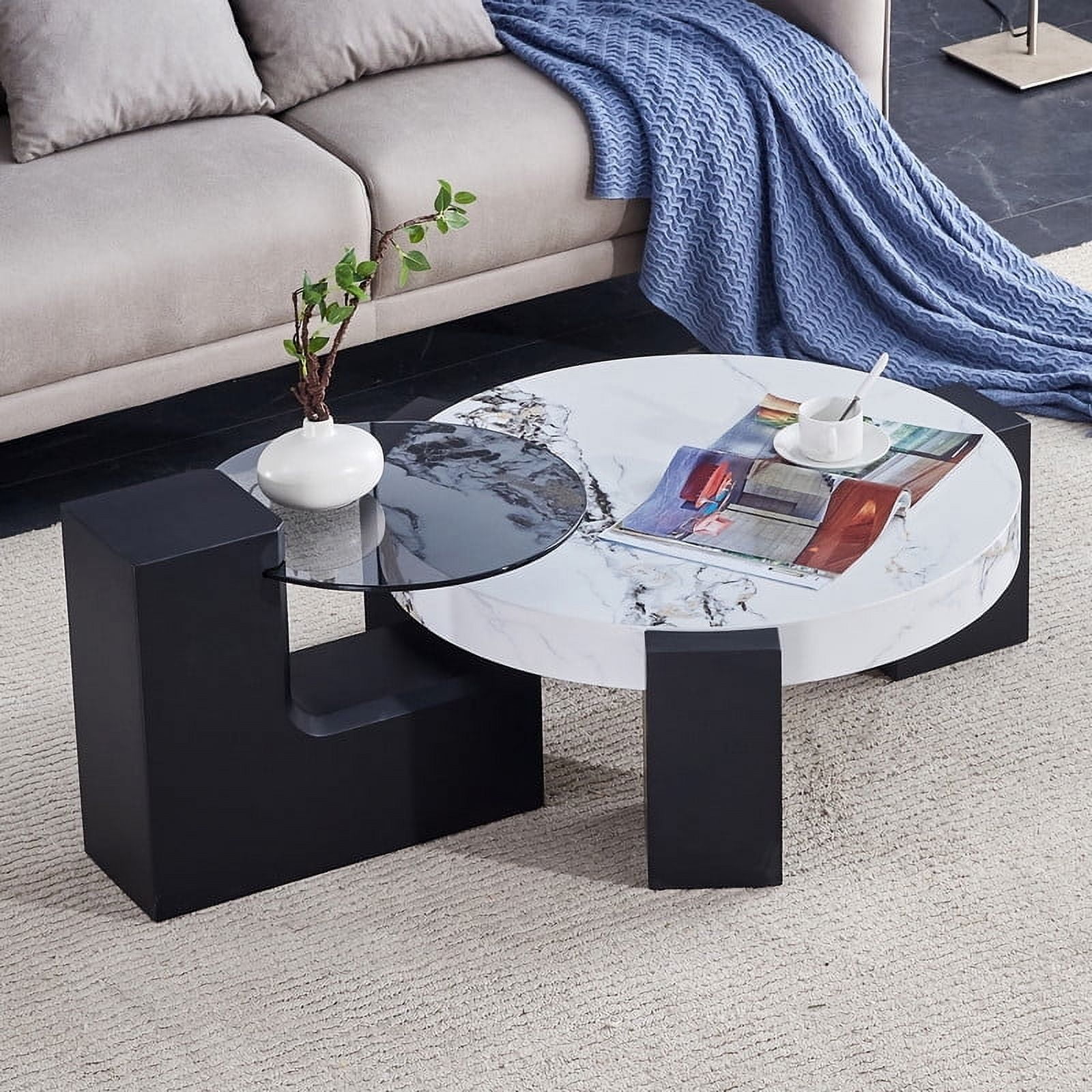 Sudica Detachable Double-decker Coffee Table,30" Round Tea Table with ...