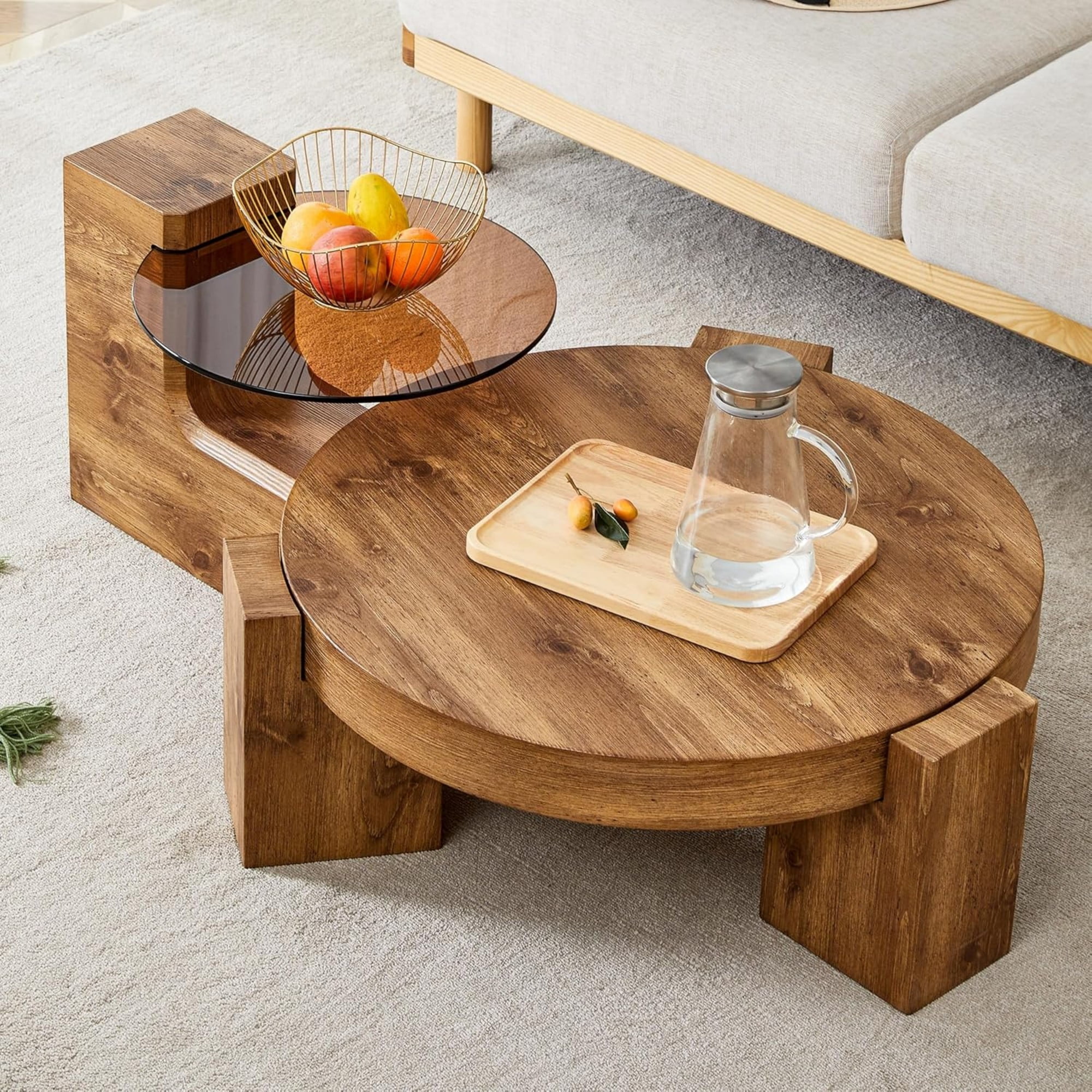 Sudica Detachable Double-decker Coffee Table,30" Round Tea Table with ...