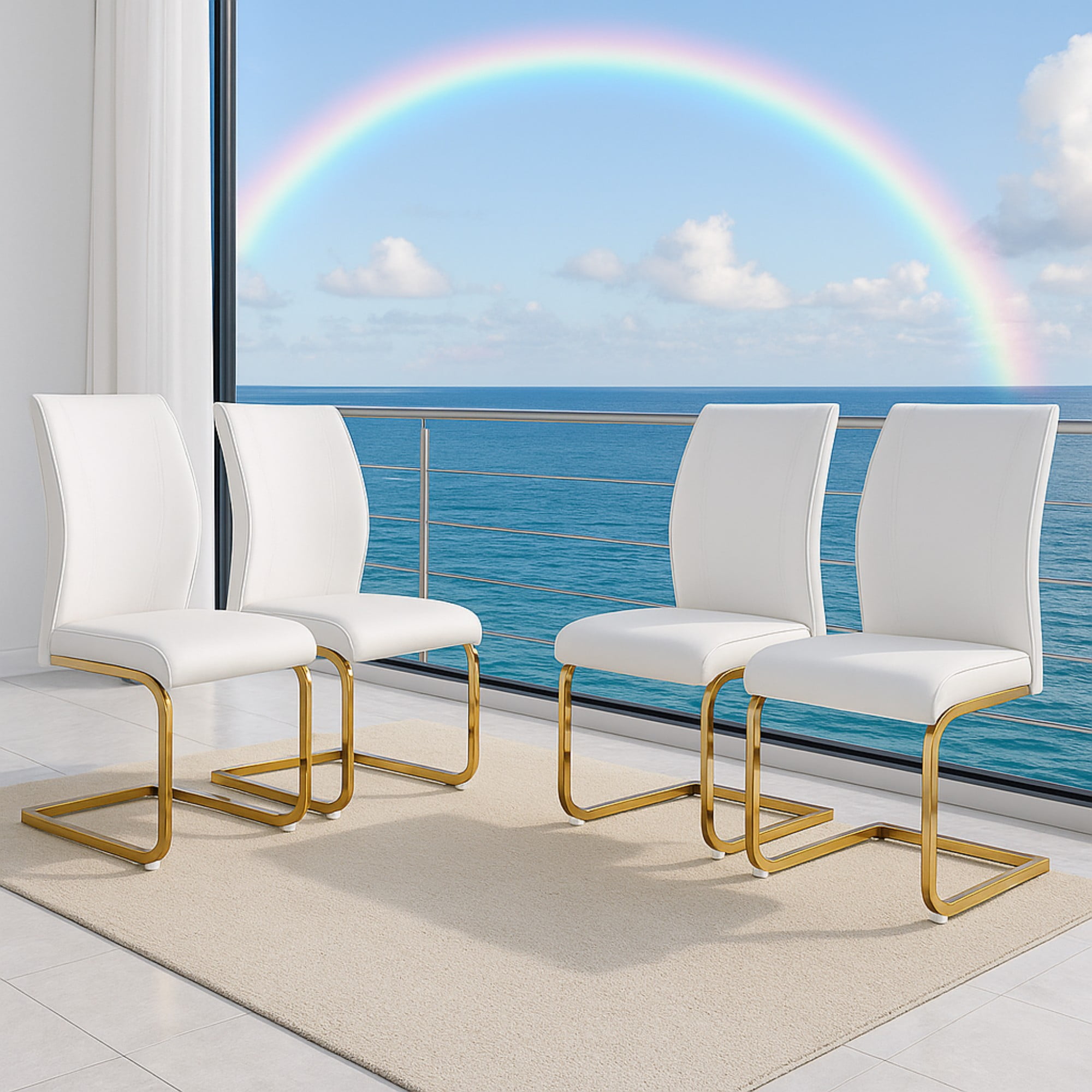 SUDICA Dining Chairs Set of 4, White PU Leather High Back Armless with ...