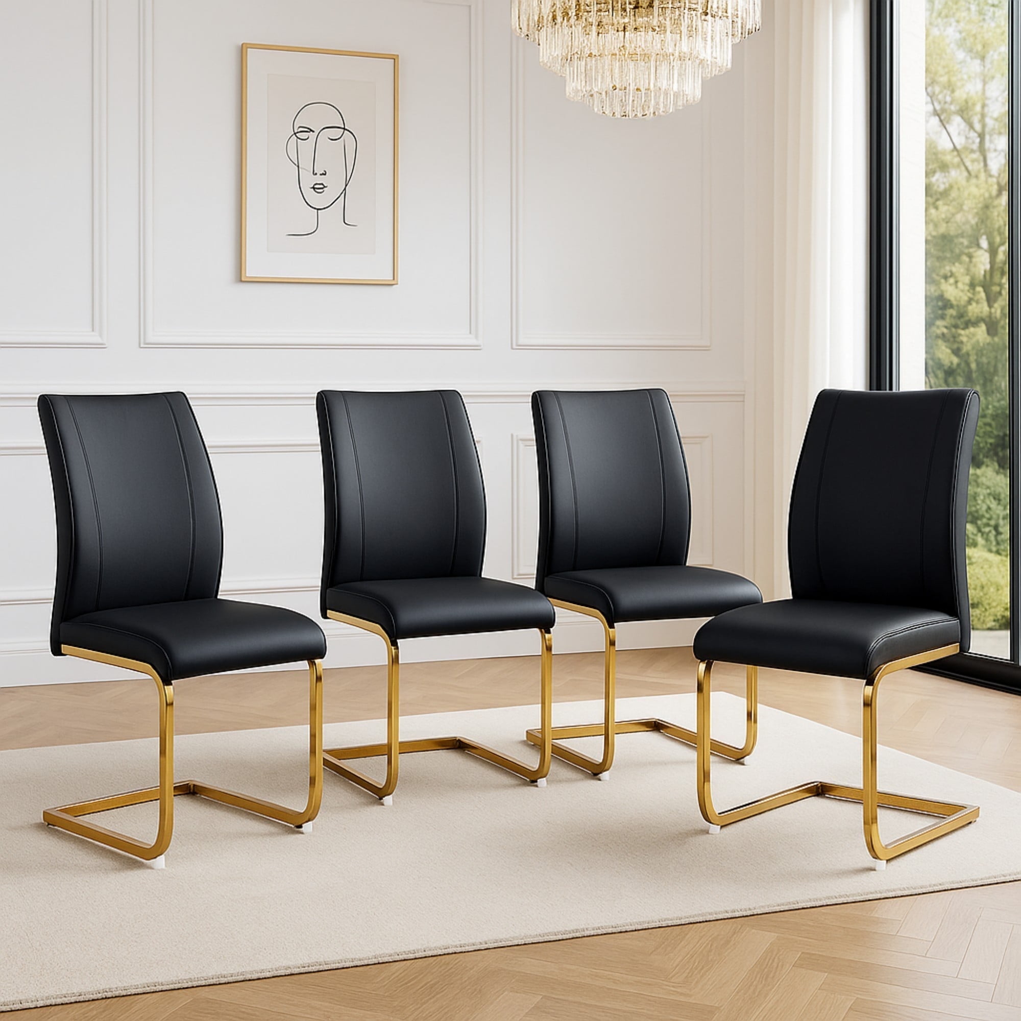 Sudica Modern Dining Chairs Set of 4, Black PU Leather, High Back ...