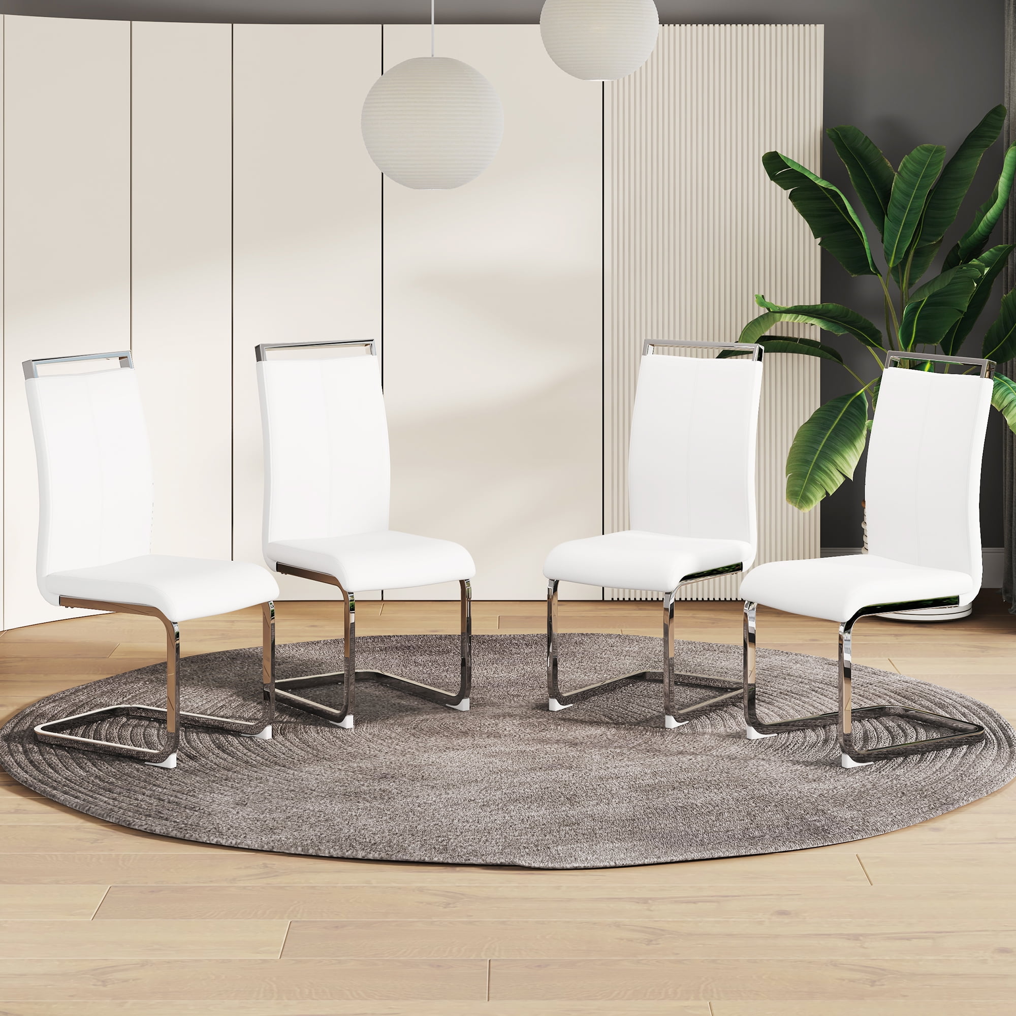 Sudica Set of 4 Modern Dining Chairs, Upholstered PU Leather, Metal ...