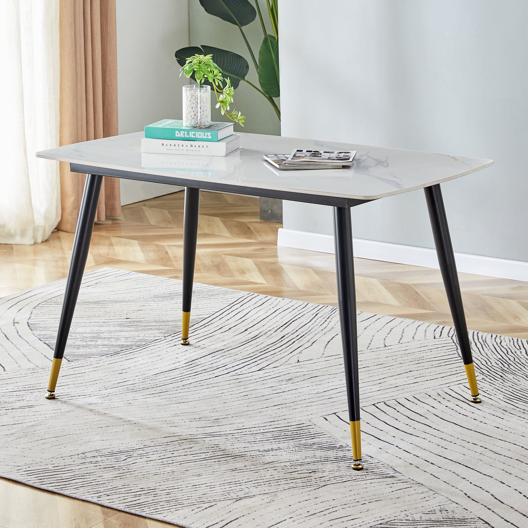 Sudica Dining Table 48" Rectangle Faux Marble Kitchen Dining Room Table ...