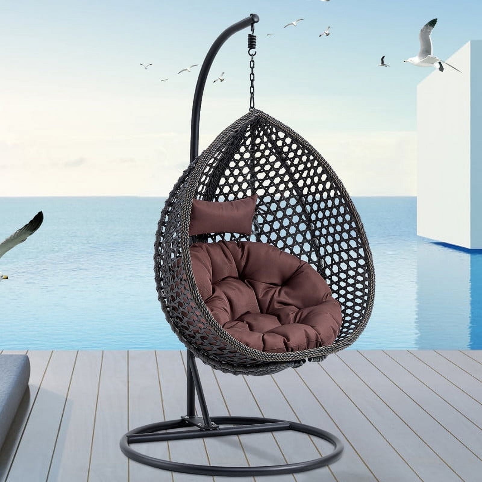 Sudica Egg Swing Chair with Stand, Rattan Wicker, Cushioned, Garden ...
