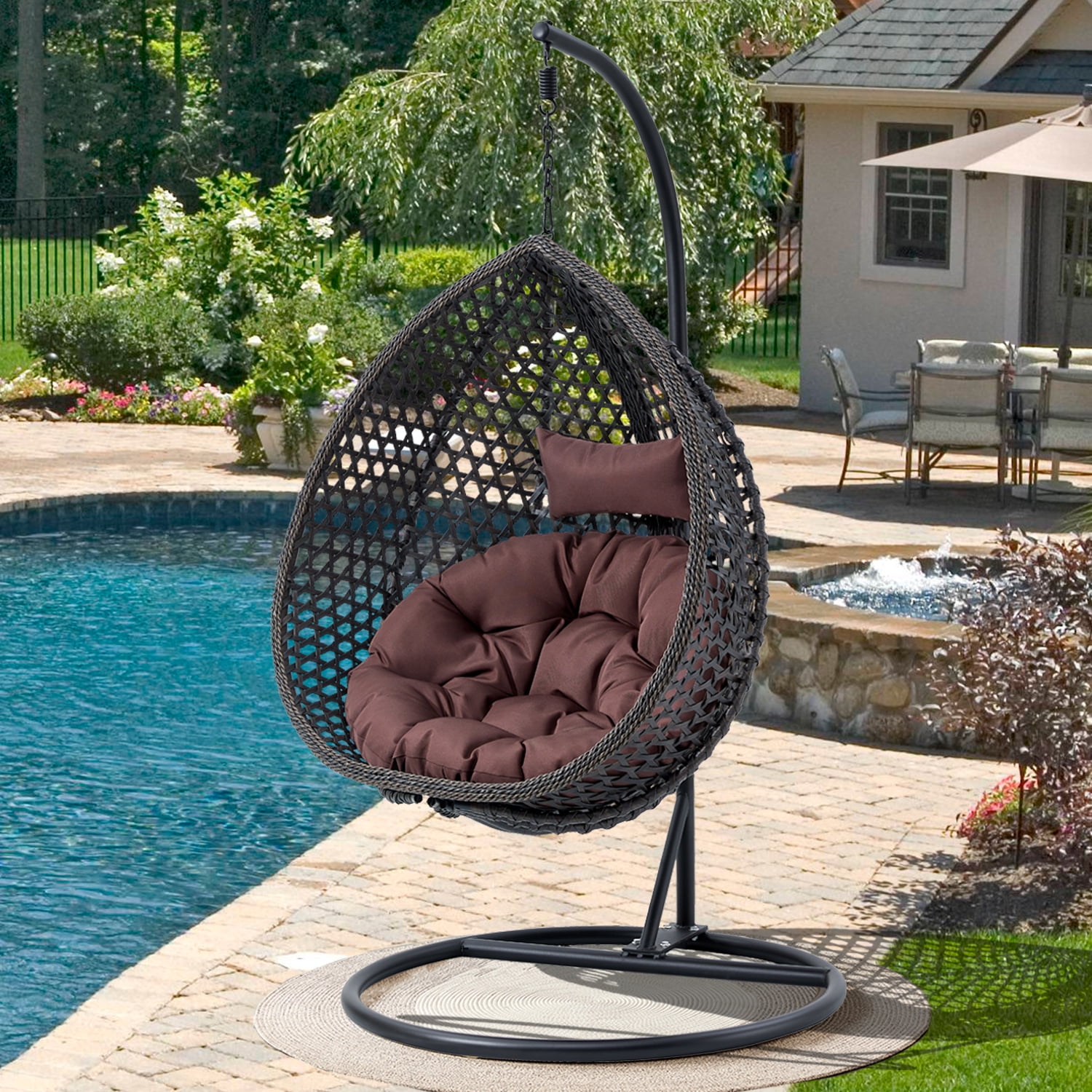 Sudica Egg Swing Chair with Stand Patio Soft Cushion Rattan Wicker ...