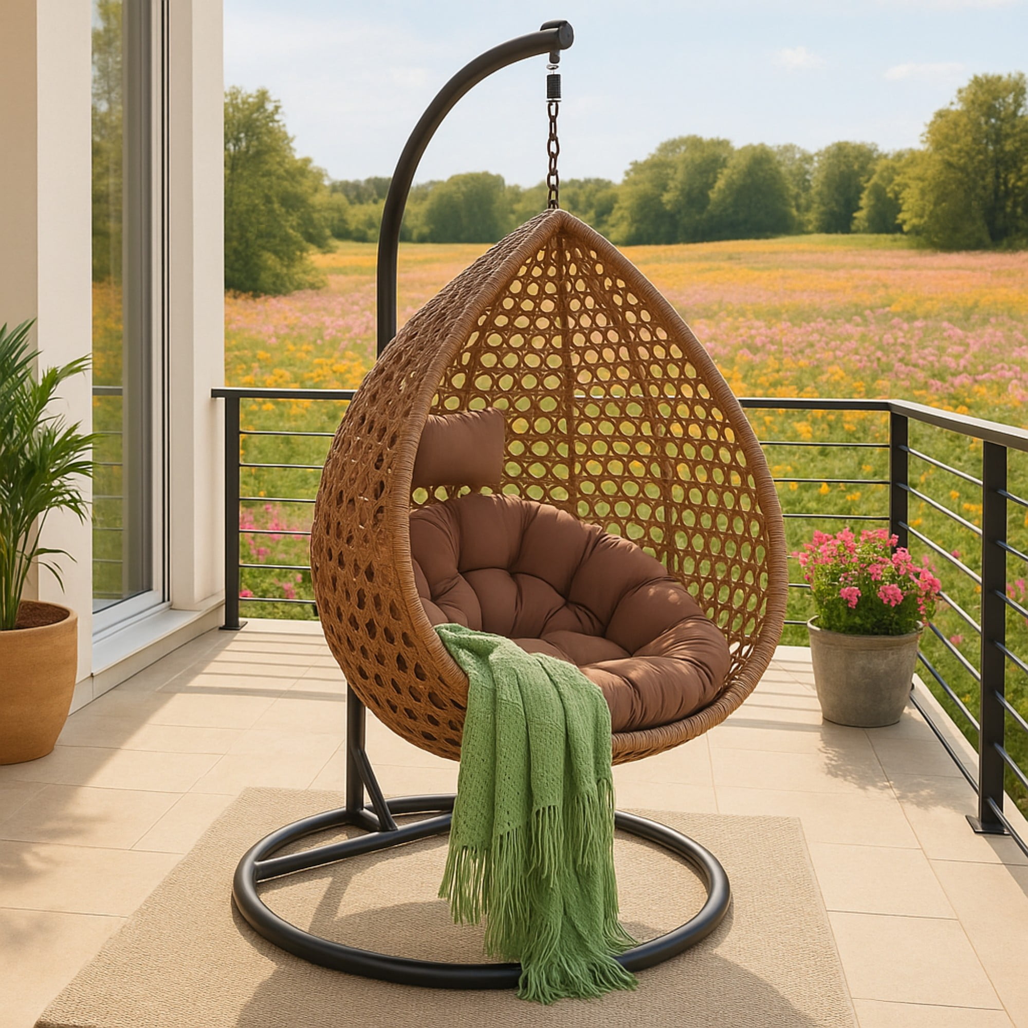 Sudica Stylish Rattan Wicker Swing Chair with Stand, Soft Cushion ...