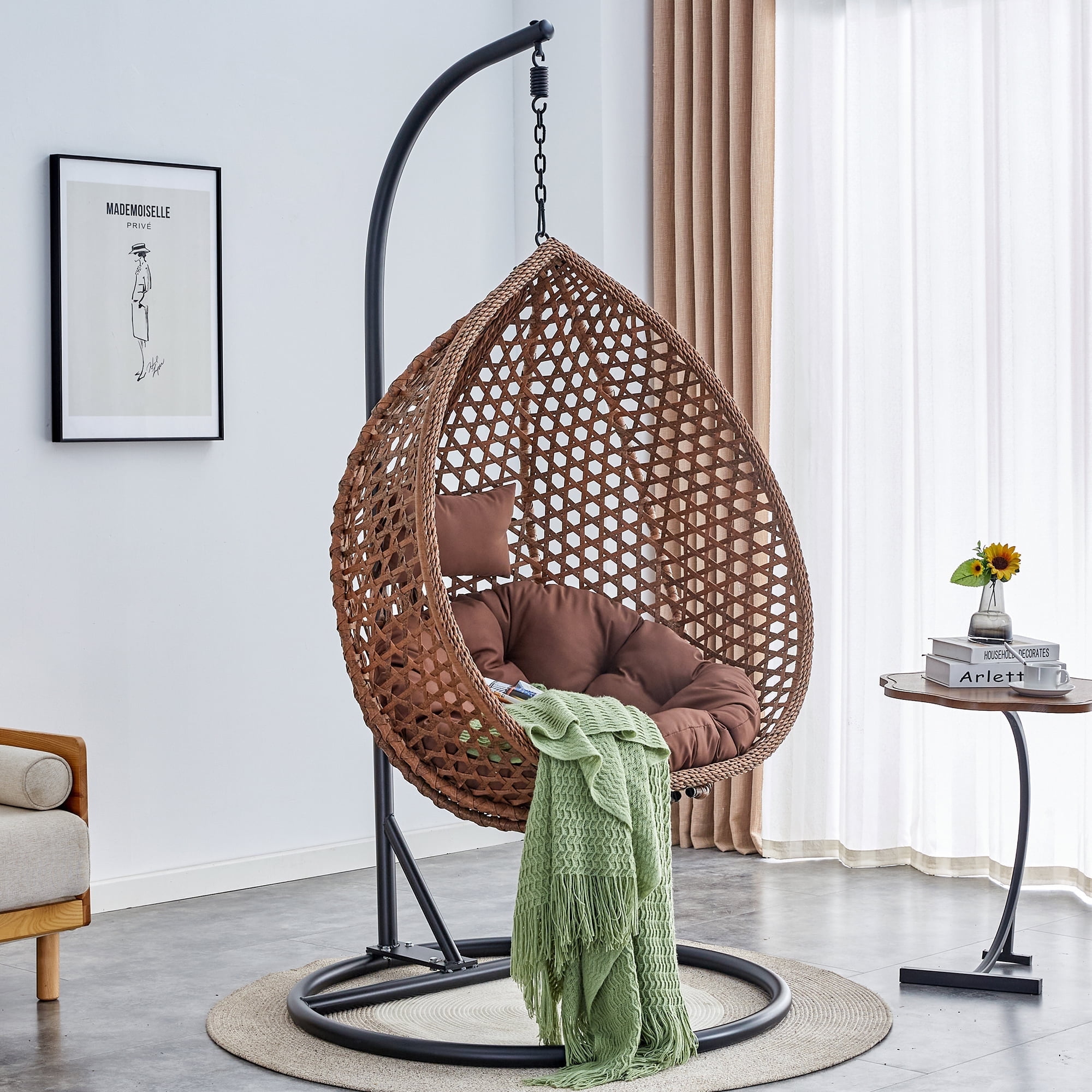 Sudica Stylish Rattan Wicker Swing Chair with Stand, Soft Cushion ...