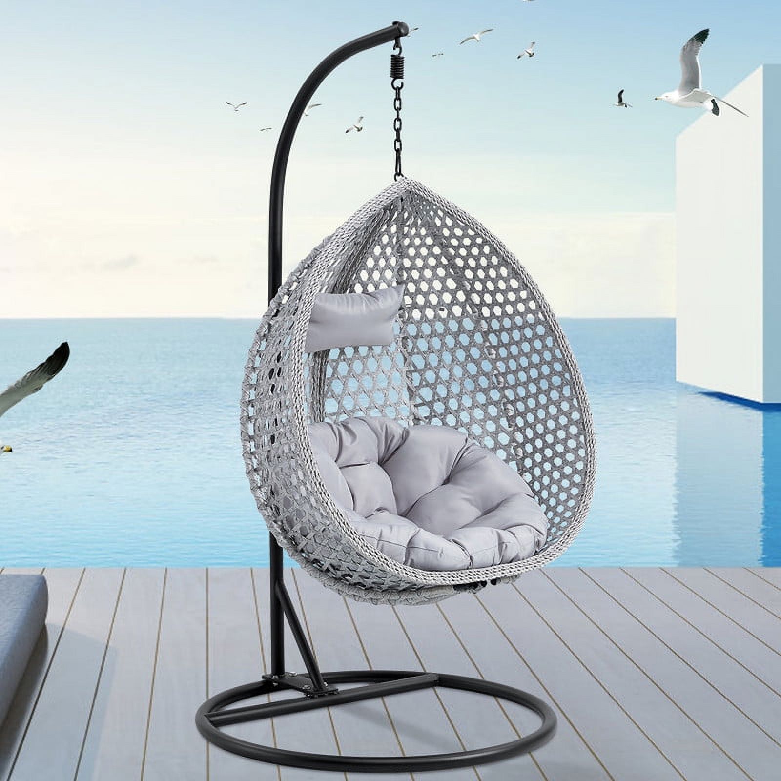 Sudica Indoor/Outdoor Egg Swing Chair with Stand, Soft Cushion, Rattan ...