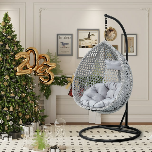 Sudica Egg Swing Chair with Stand Patio Soft Cushion Rattan Wicker ...