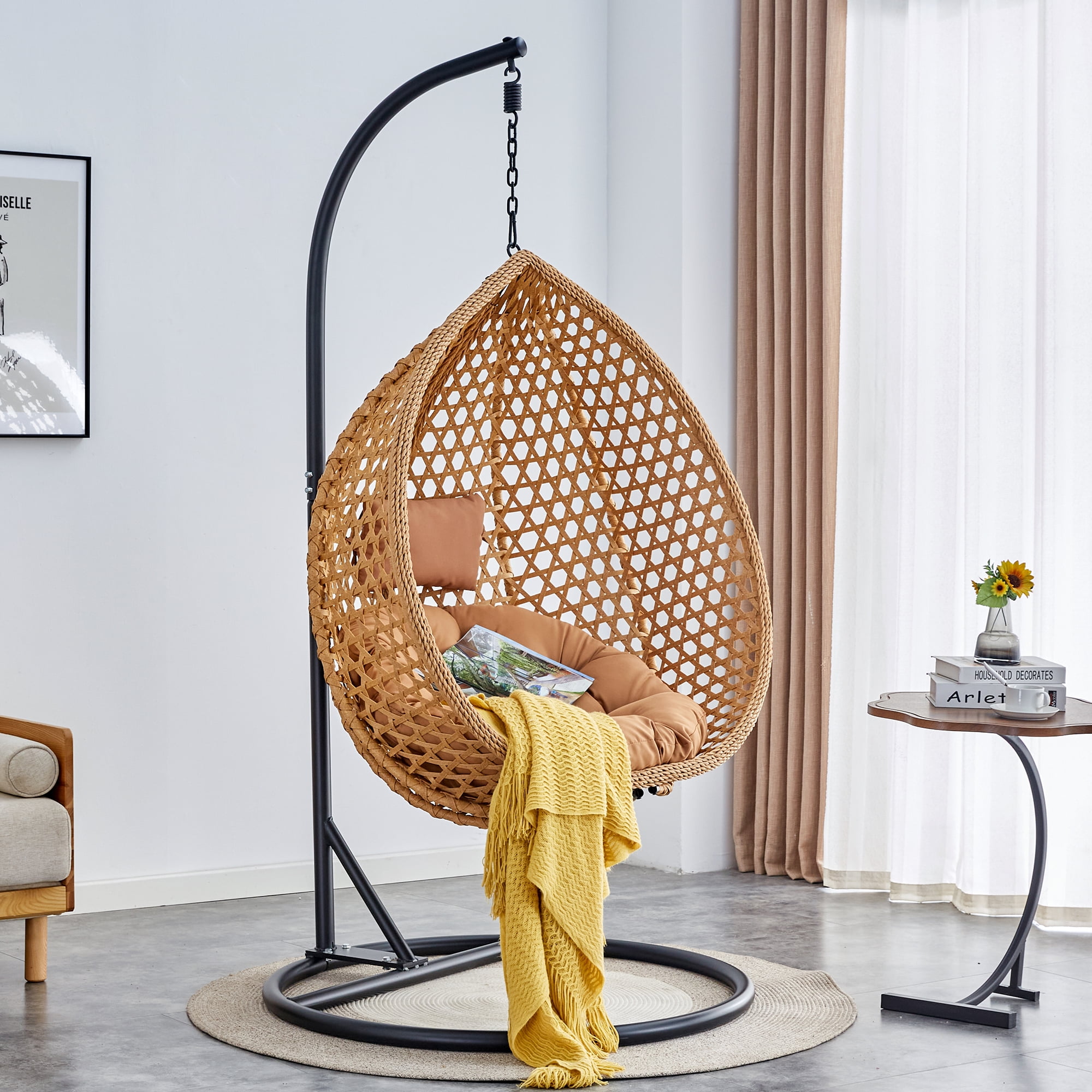 Sudica Indoor/Outdoor Egg Swing Chair with Stand, Soft Cushion, Rattan ...