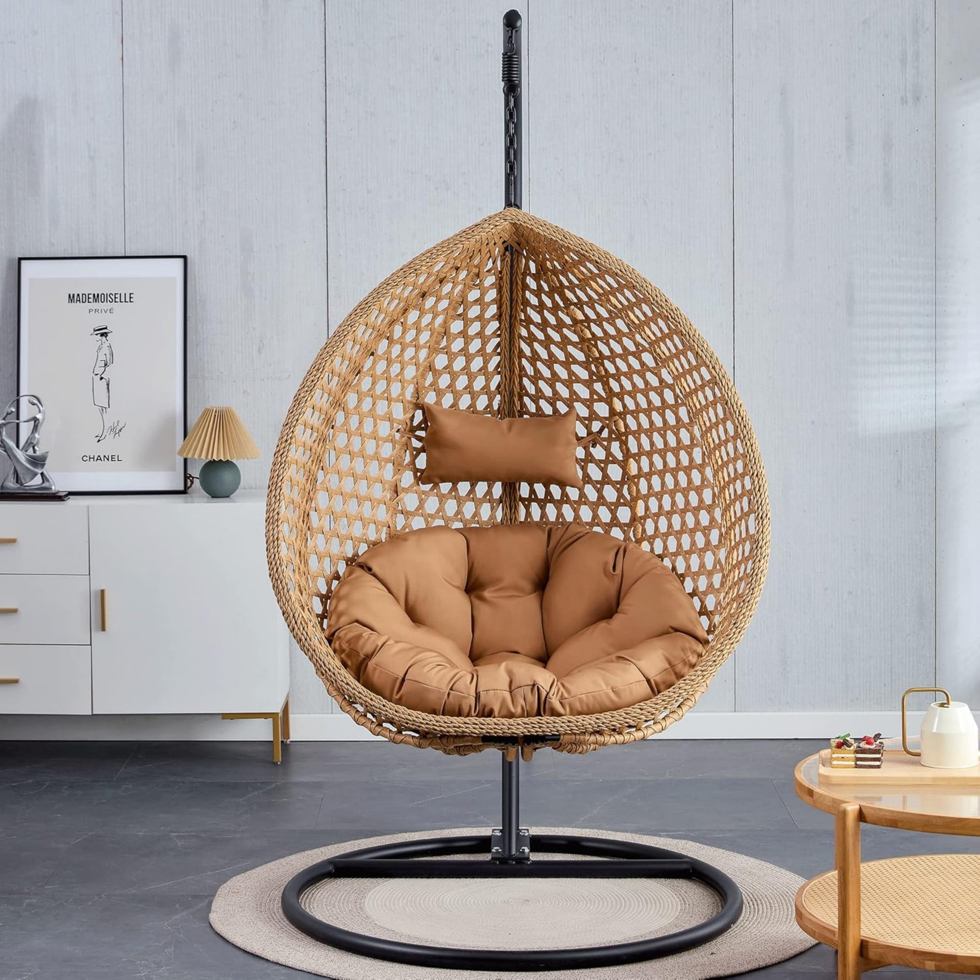 Sudica Indoor/Outdoor Egg Swing Chair with Stand, Soft Cushion, Rattan ...