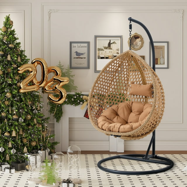 Sudica Egg Swing Chair with Stand Patio Soft Cushion Rattan Wicker ...