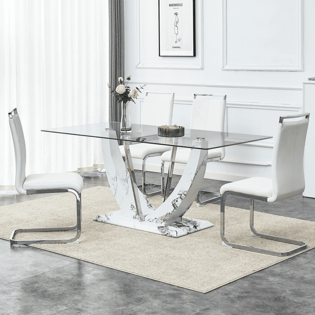 Sudica Glass Dining Set for 4, 71" Rectangular Glass Table with ...