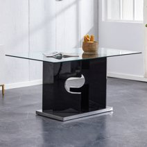 Contemporary Glass-Insert Dining Table, Black - Walmart.com